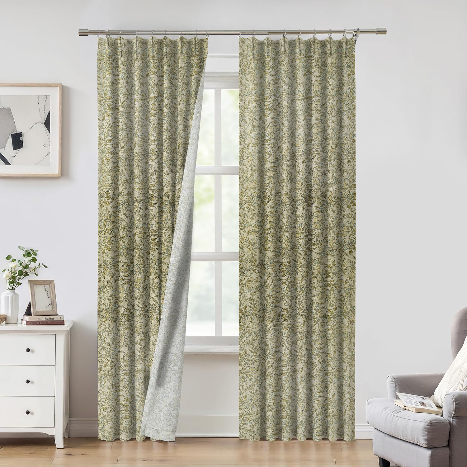 East Urban Home Bohemian Soft Pure Linen Floral Block Print Curtain ...