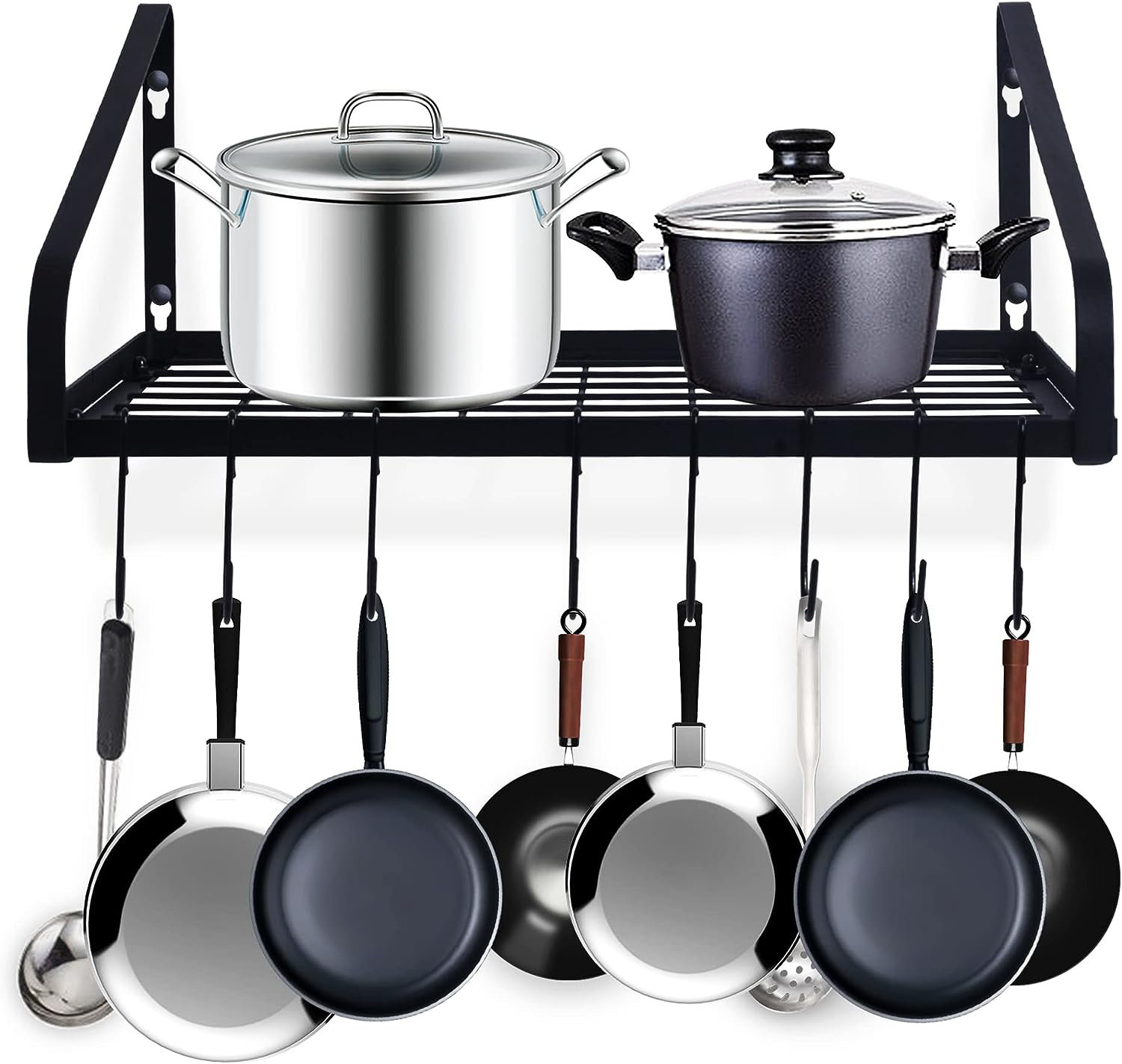Prep & Savour Wall Mounted Pots And Pan Hanging Rack With 8 Hooks For ...
