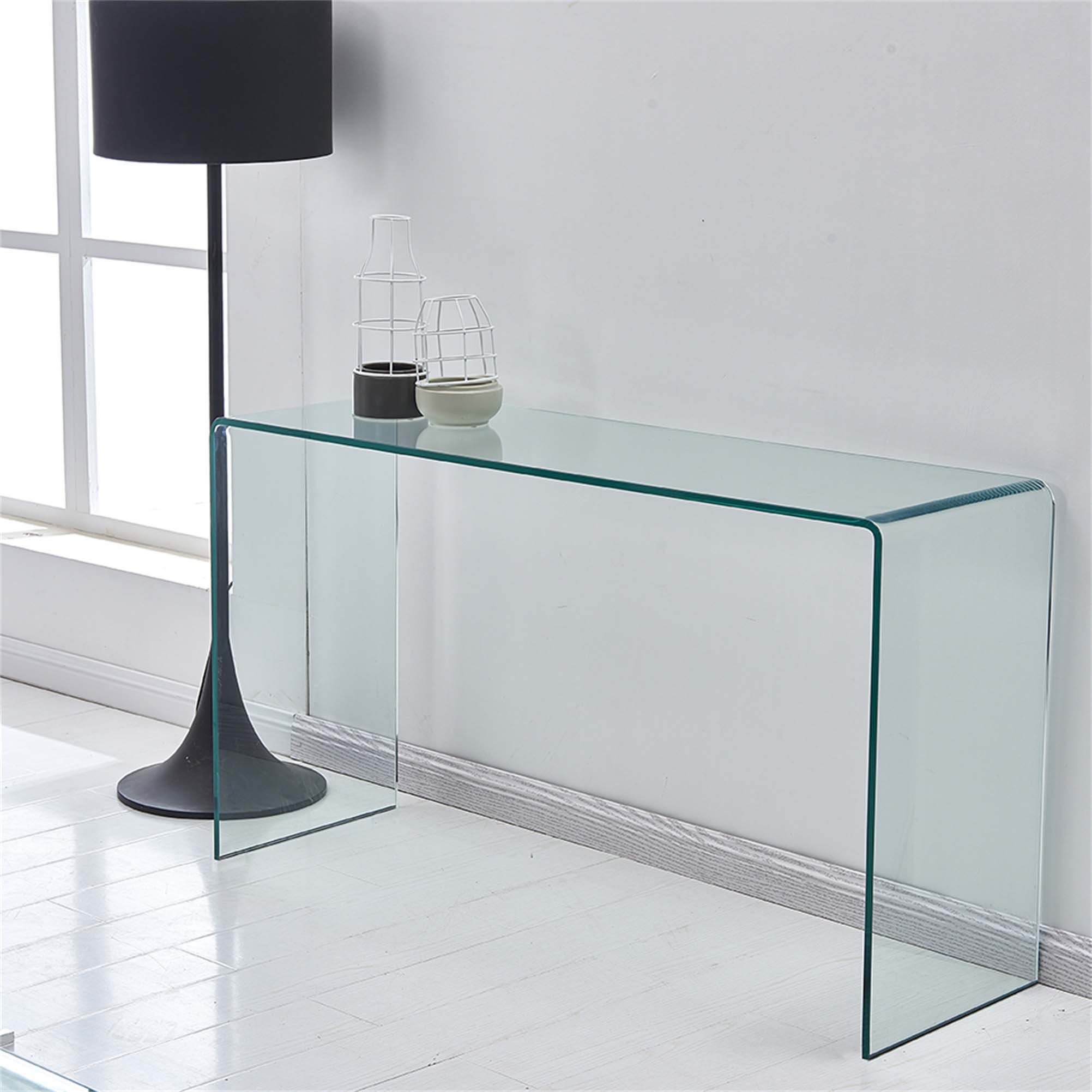 Ivy Bronx Glass Console Table, Tempered Glass Console Table With ...