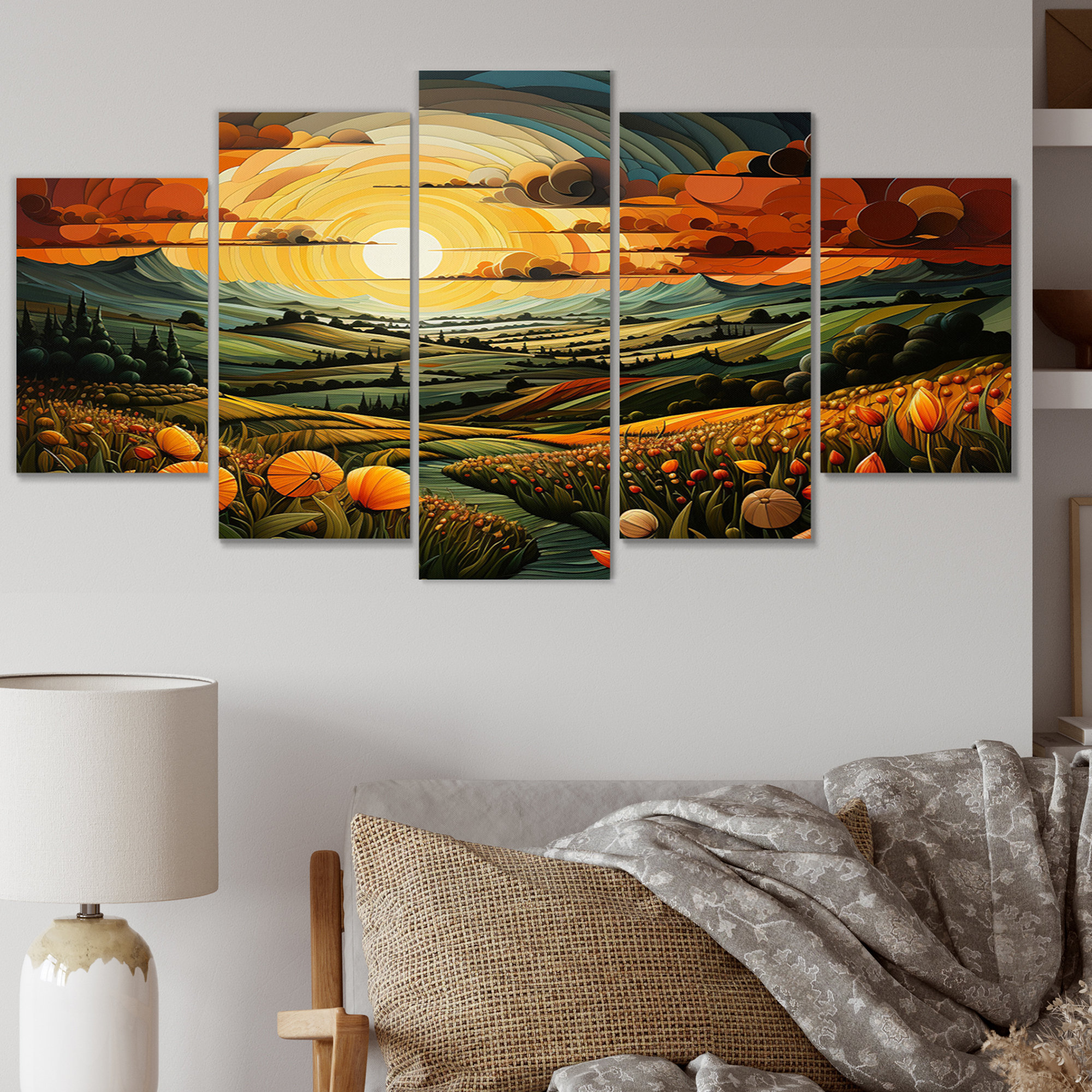 Winston Porter Countryside Geometric Plains I On Canvas 5 Pieces Print ...