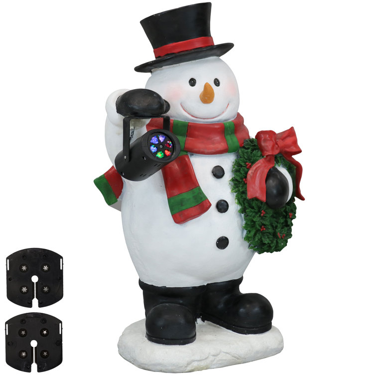 The Holiday Aisle® Festive Traveling Snowman Statue with Projector ...