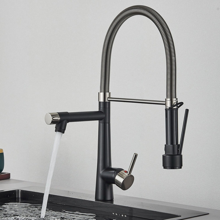 Belfry Kitchen Black kitchen faucet 360° retractable shower faucet ...