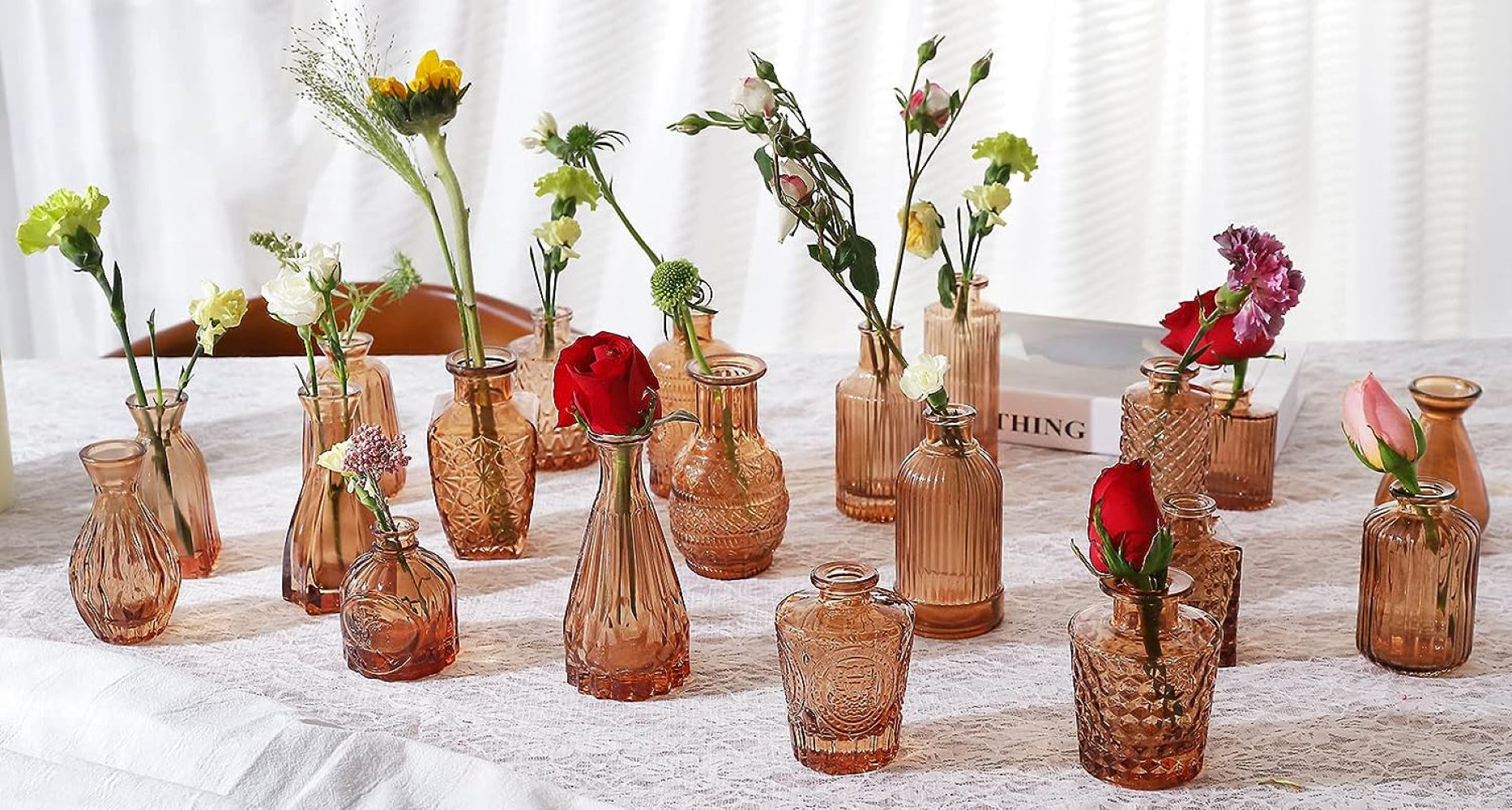 Bungalow Rose Amber Glass Bud Vases -Set Of 20 For Flowers, Small Amber ...