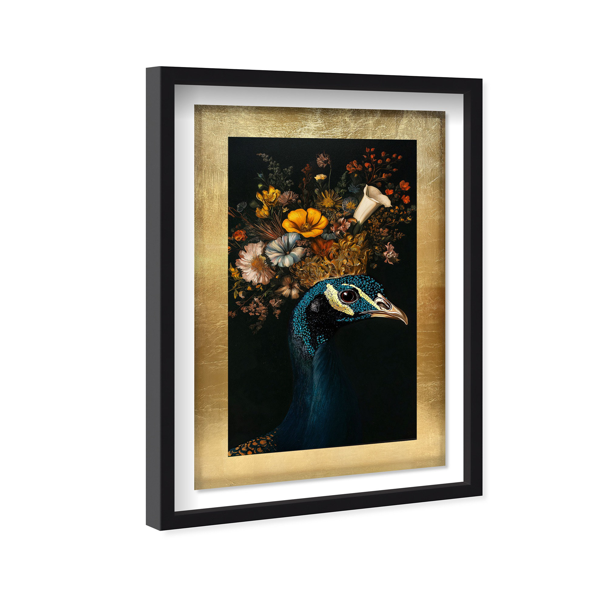 Oliver Gal Peacock's Crown I - With Hand-Applied Gold Leaf & Glitter ...