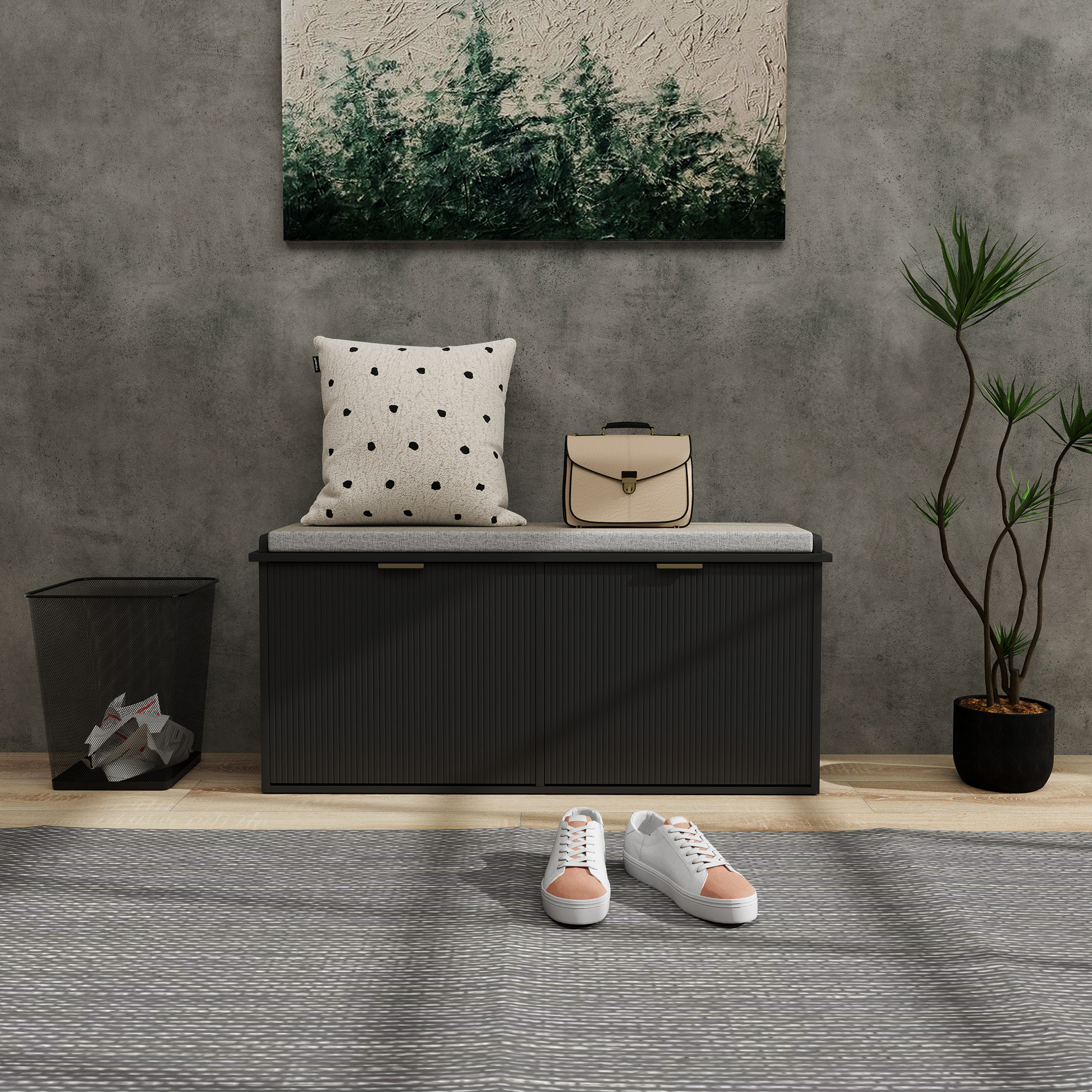 Latitude Run® Shoe Bench With Padded Seat Cushion And 2 Flip-Drawers ...