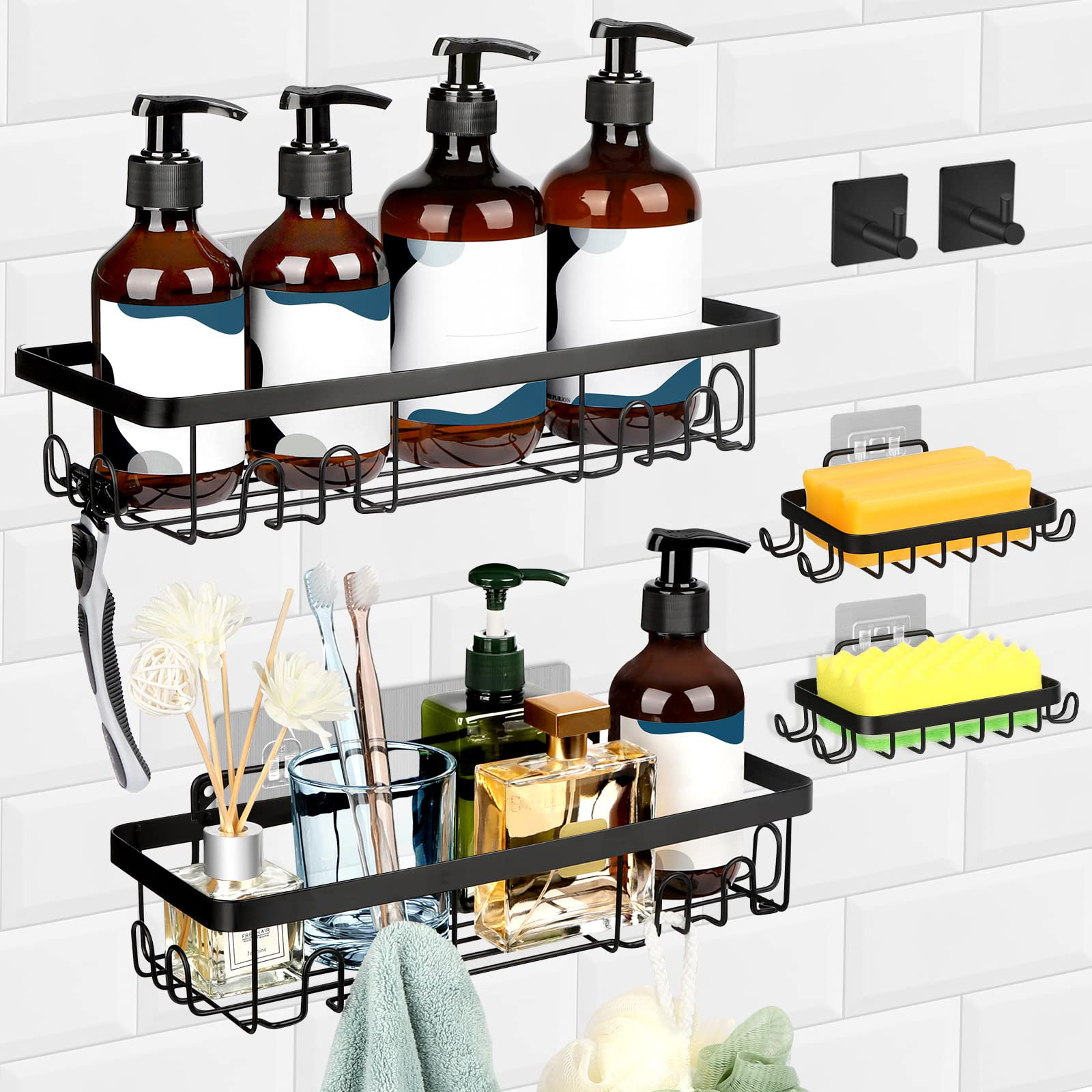 Rebrilliant 6-Pack Shower Caddy Basket Shelf With 2 Soap Holder,Towel ...