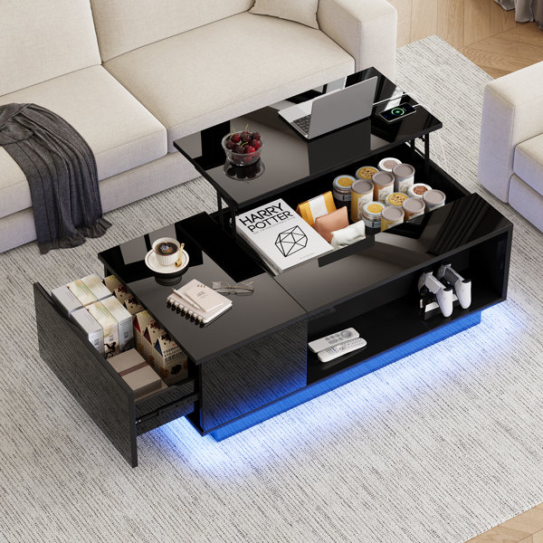Ivy Bronx Lift Top Coffee Table, Wooden Center Table With Charging ...