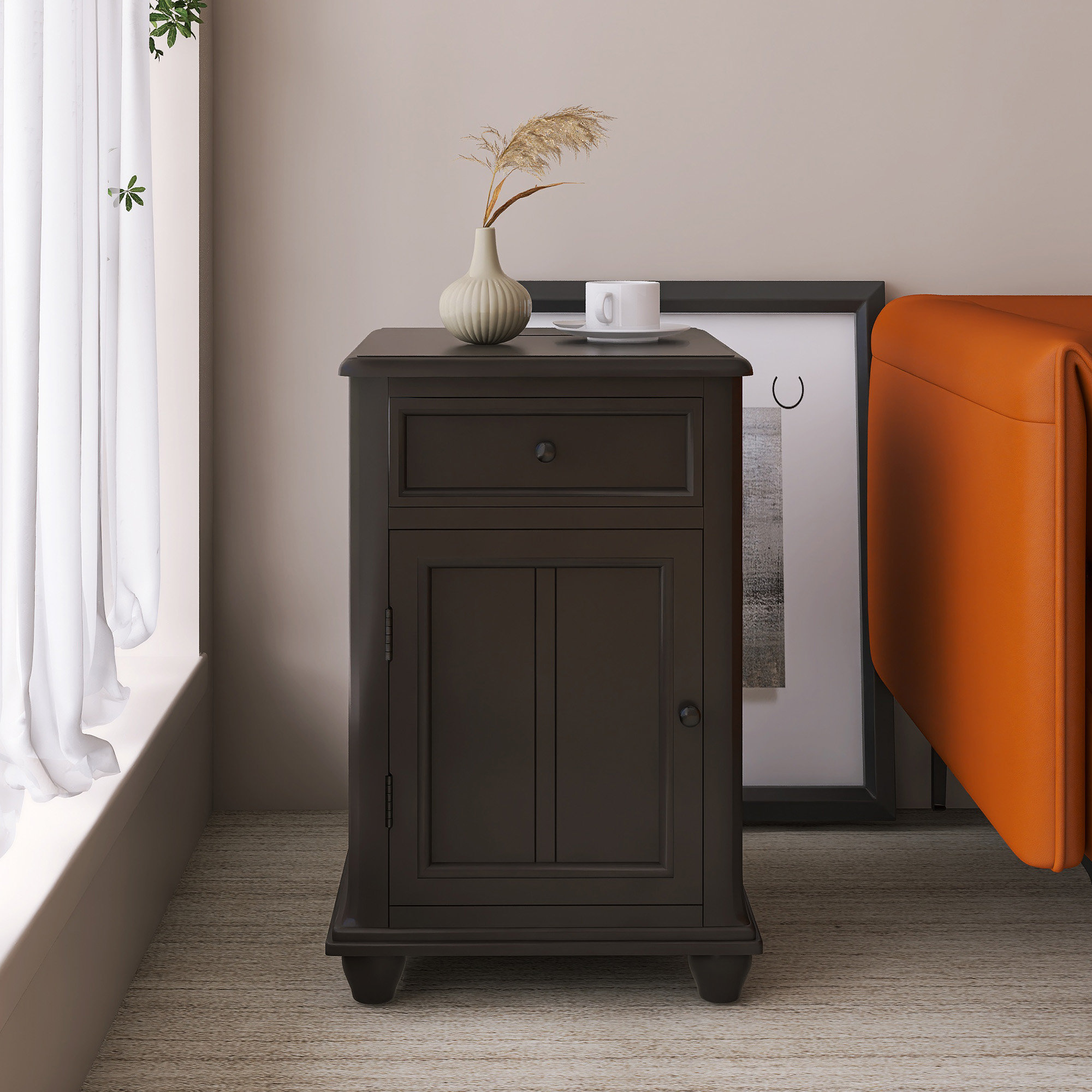 Red Barrel Studio® End Table With Solid Wood Legs, Side Table With USB ...