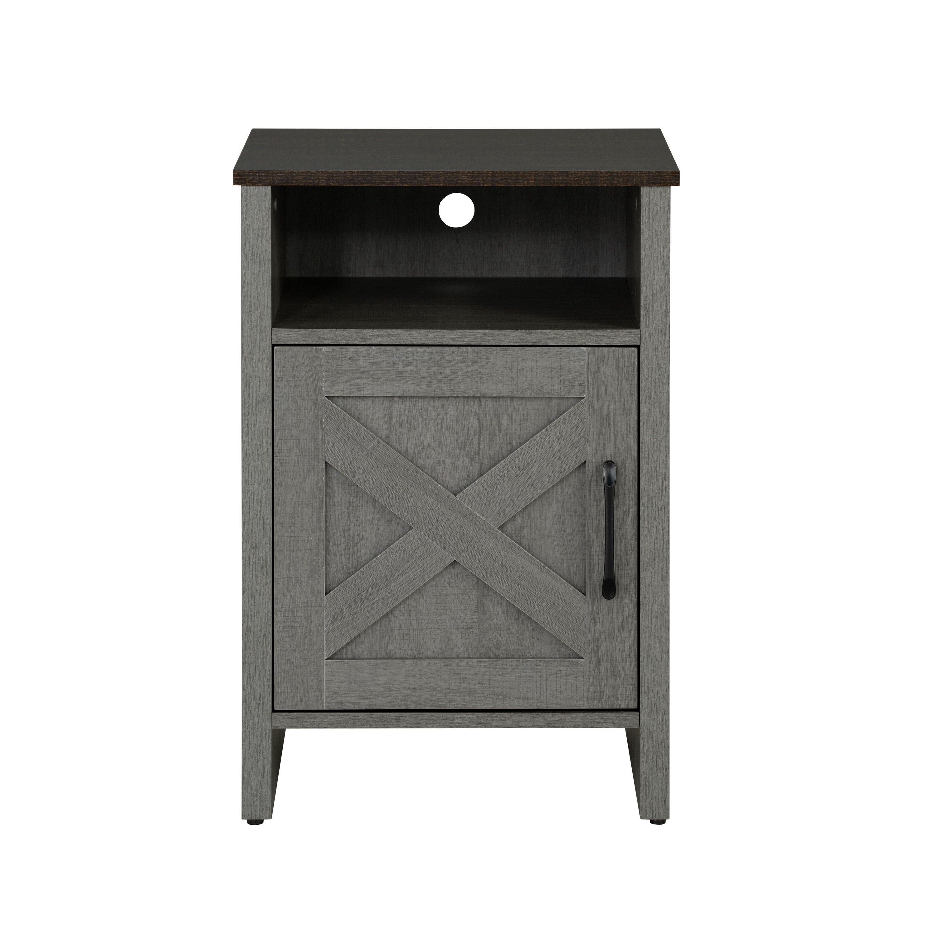 Gracie Oaks Arno 16-Inch Side Table With Barn Door And Open Shelf ...