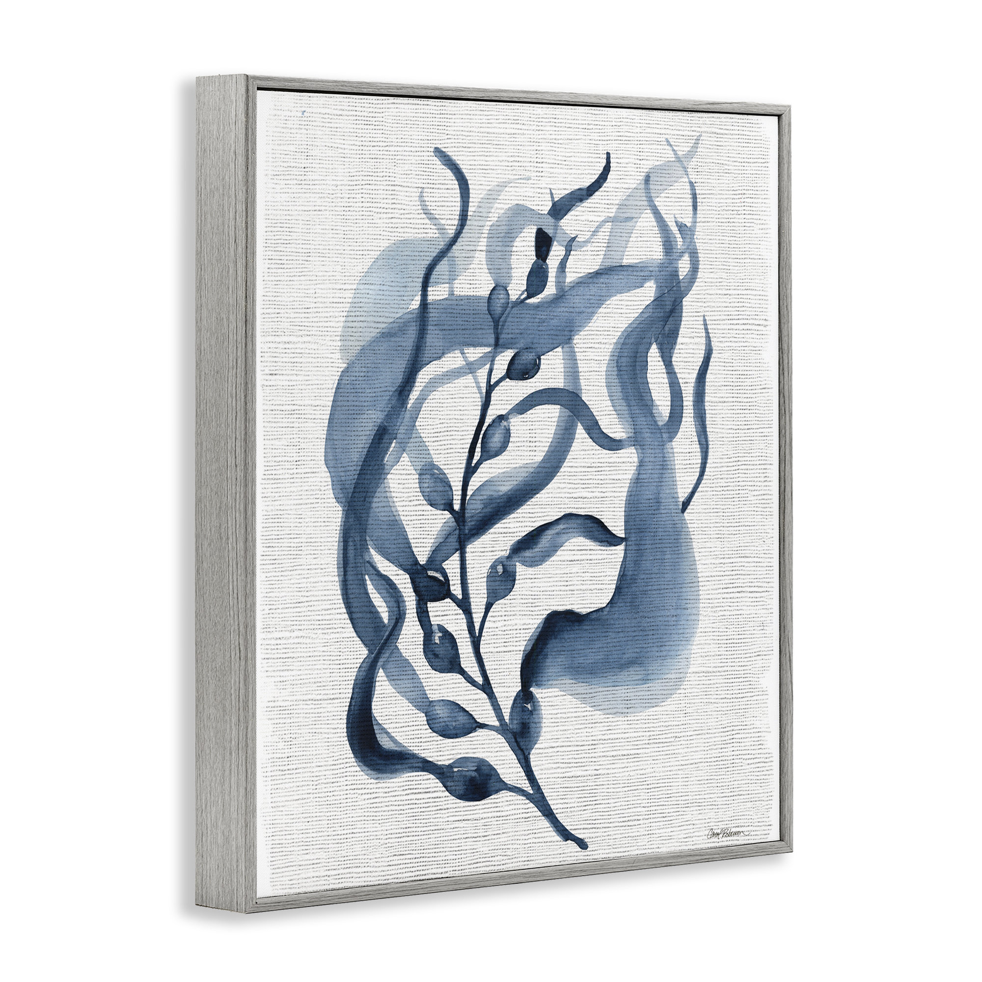 Ebern Designs Fluid Blue Herb Leaf Framed Giclee, design by Carol ...