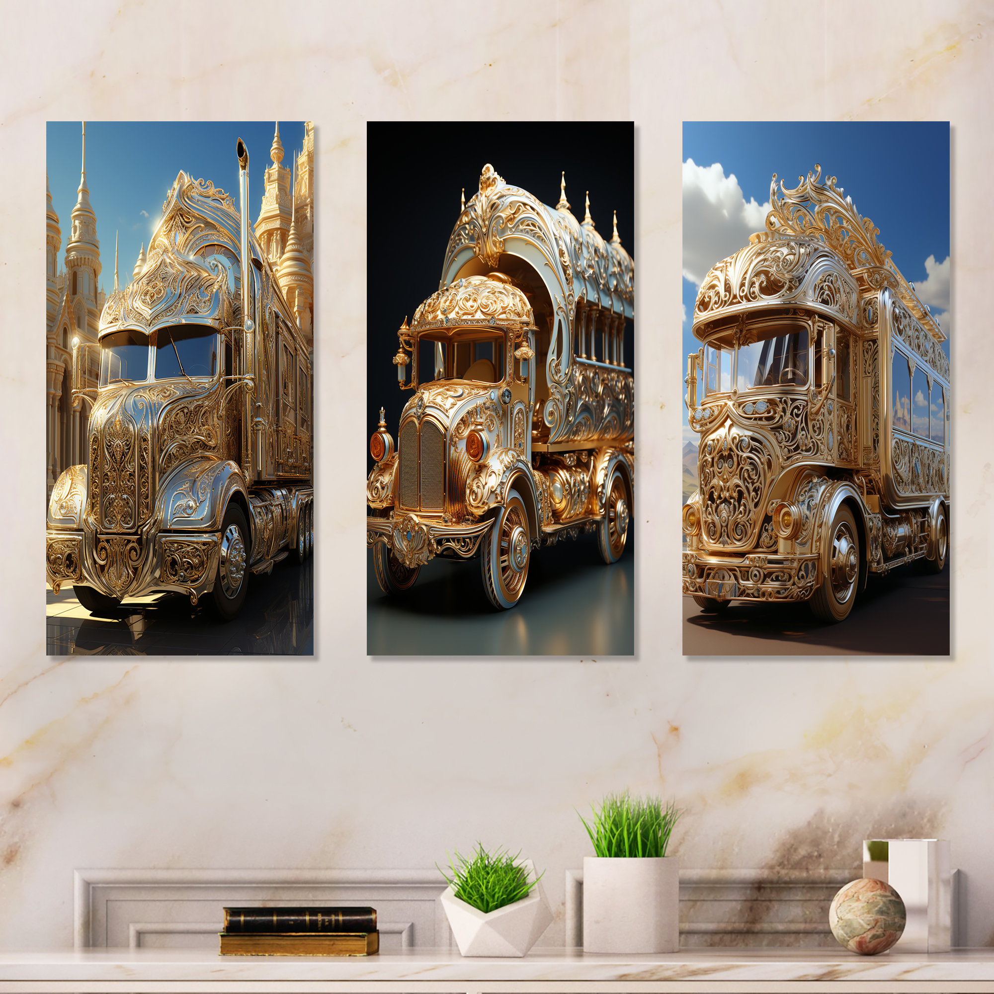 Lark Manor™ Golden Semi Truck Dream - Truck Wall Art Prints Set Of 3 ...