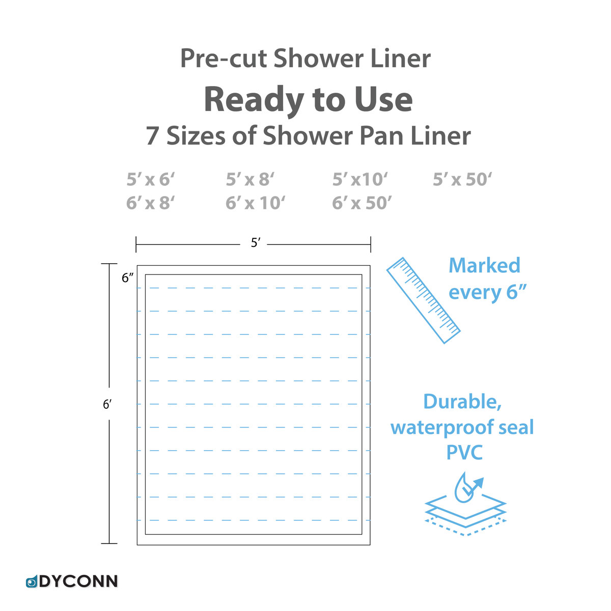 Dyconn Sf Pvc Shower Pan Liner Roll 40 Mil Thickness (5x6) | Wayfair