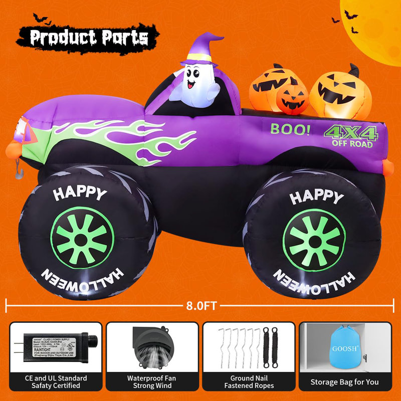 The Holiday Aisle® Halloween Inflatables 8 FT Long Monster Truck ...