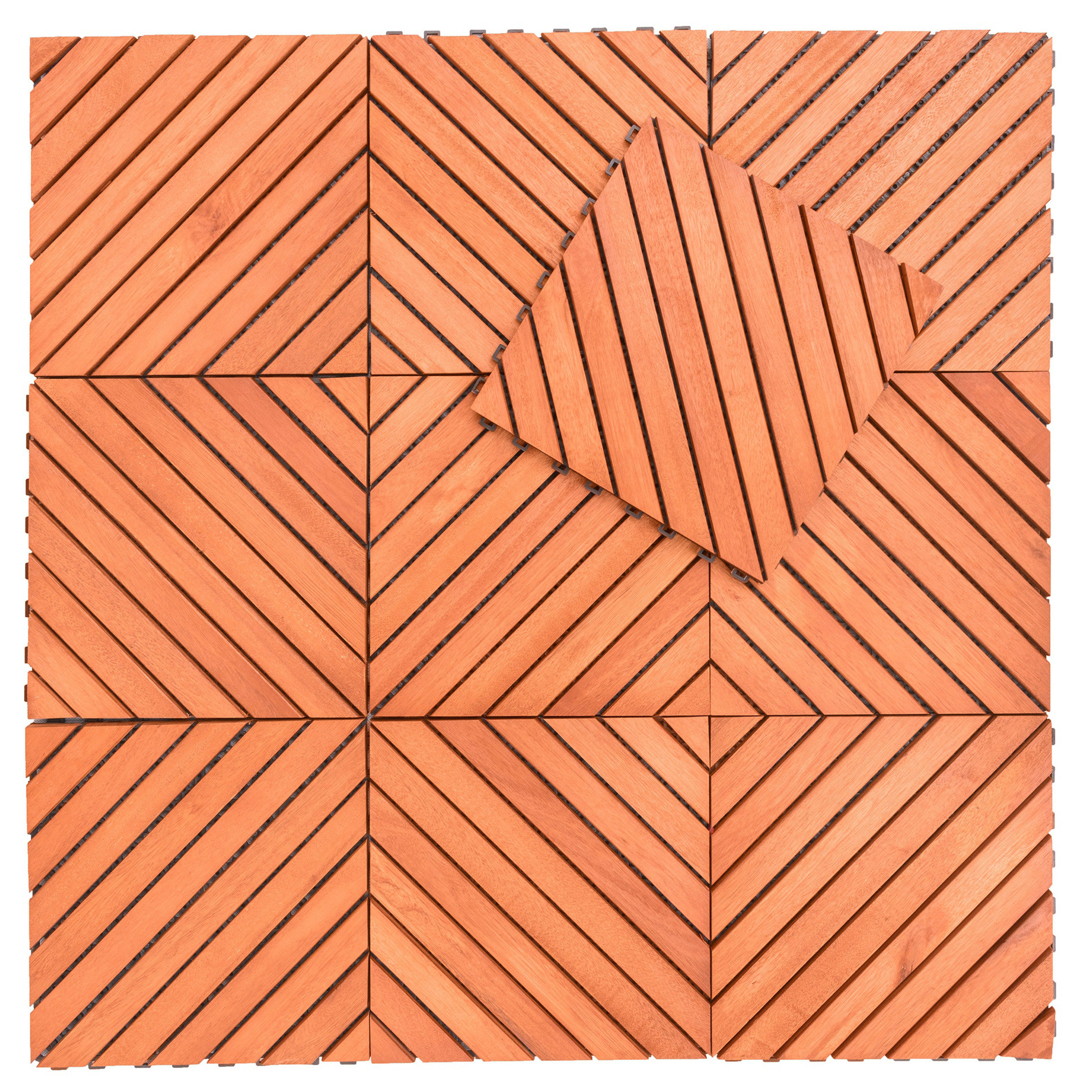 Taroo Clocks Outdoor Patio 12-Diagonal Slat Eucalyptus Interlocking ...