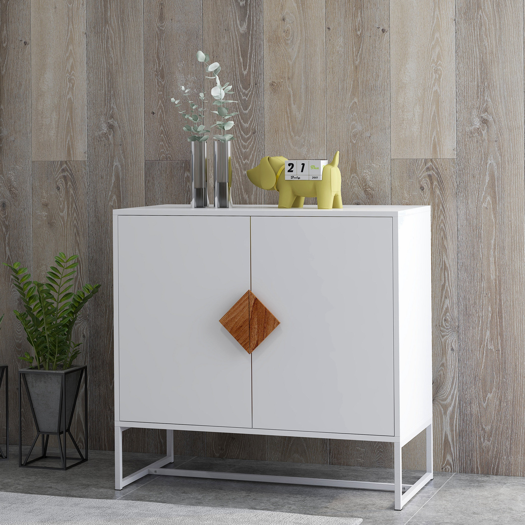 George Oliver Solid Wood Square Shape Handle 2 Doors Sideboard | Wayfair