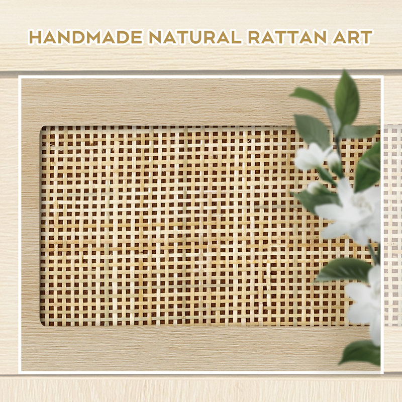 Latitude Run® Avonelle Boho Natural Rattan Vanity with LED Mirror and ...