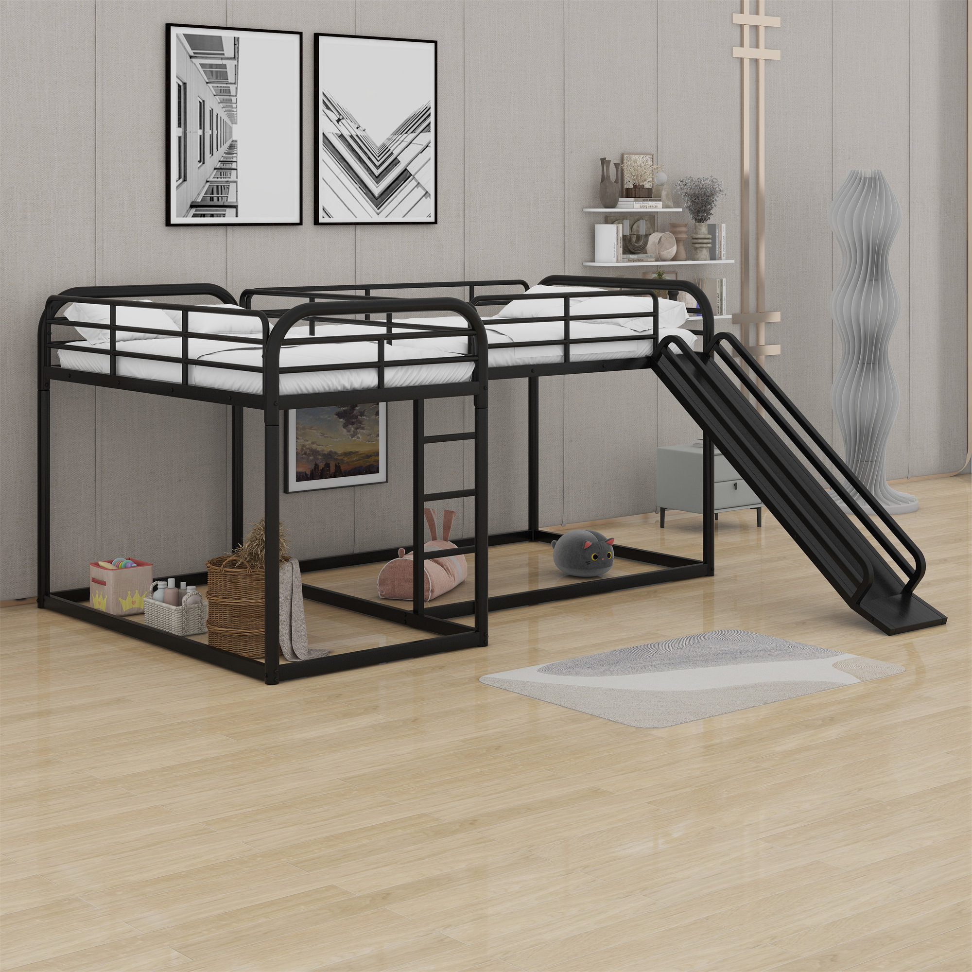 MO&OK L-Shaped Bunk Bed With Slide And Short Ladder | Wayfair