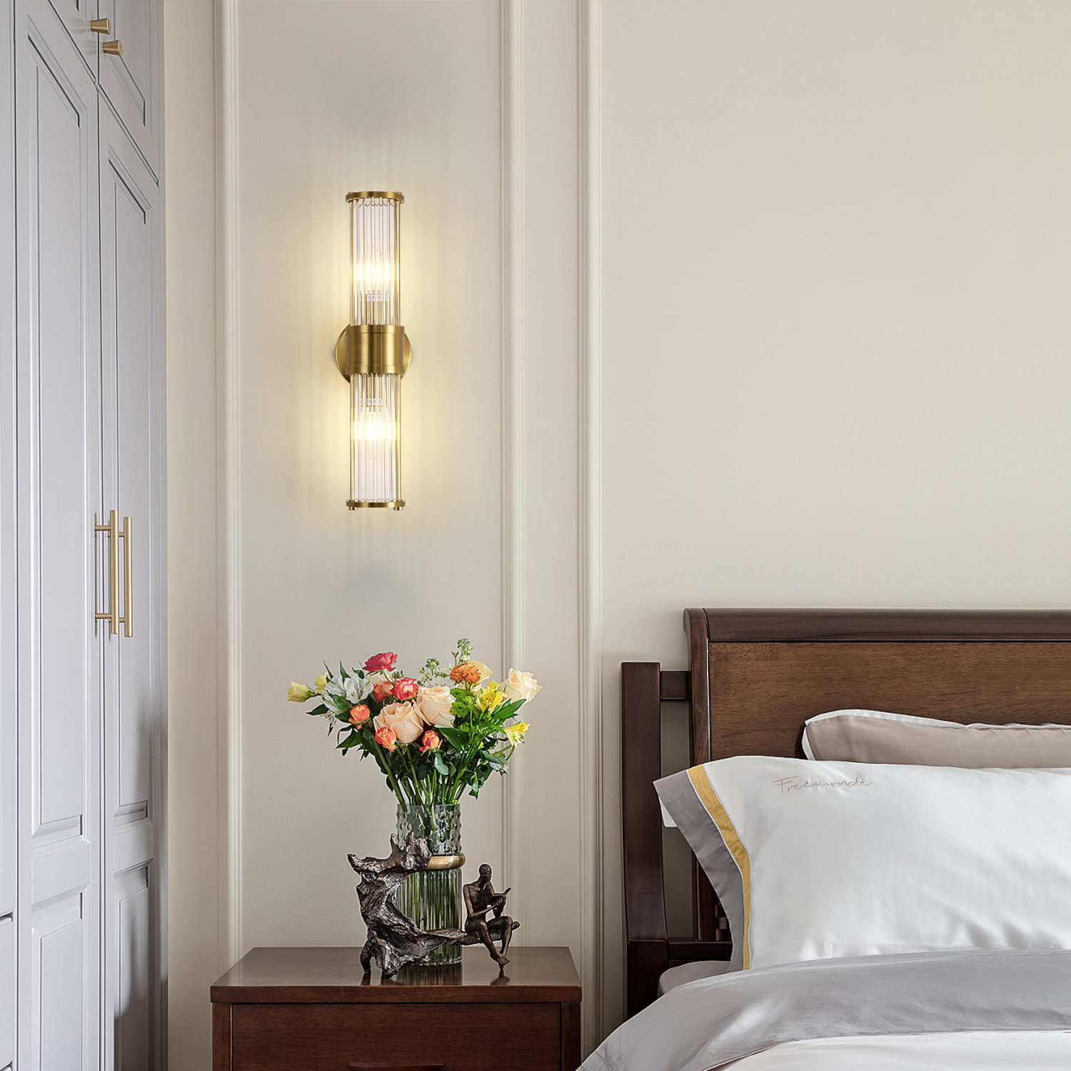 Mercer41 2-Light W4.7‘’ x H19‘’ Cylindrical Modern Gold Crystal Wall ...