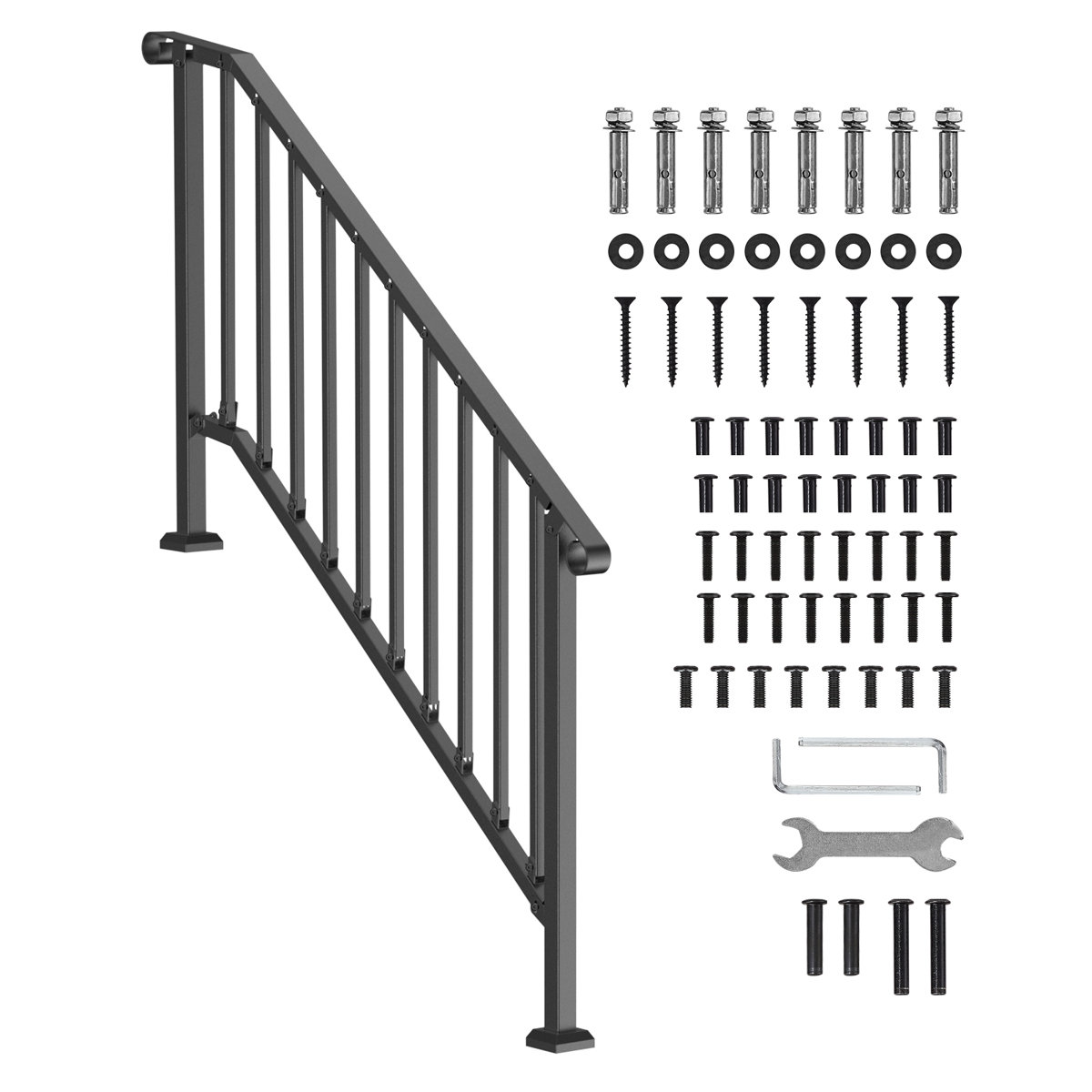 VEVOR 5-6 Step Handrails for Outdoor for Seniors Porch Deck Black Retro ...