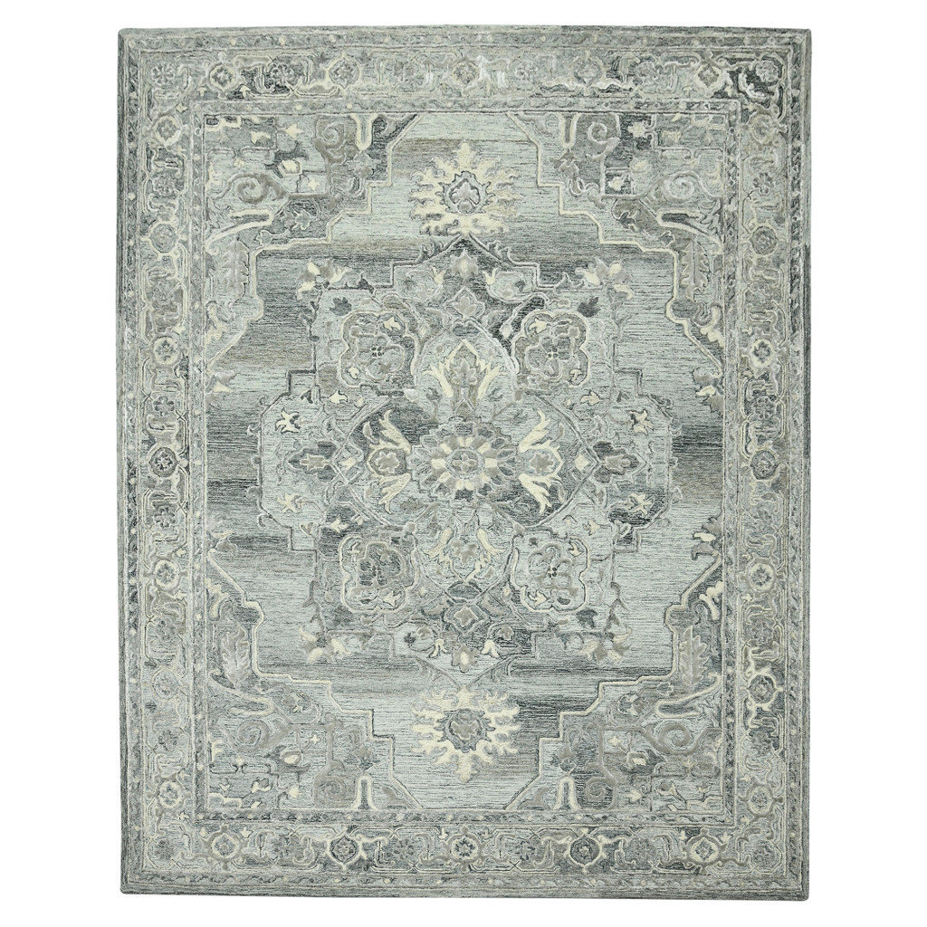 Orren Ellis 5' X 7' Gray Ivory And Light Blue Wool Oriental Hand Tufted ...