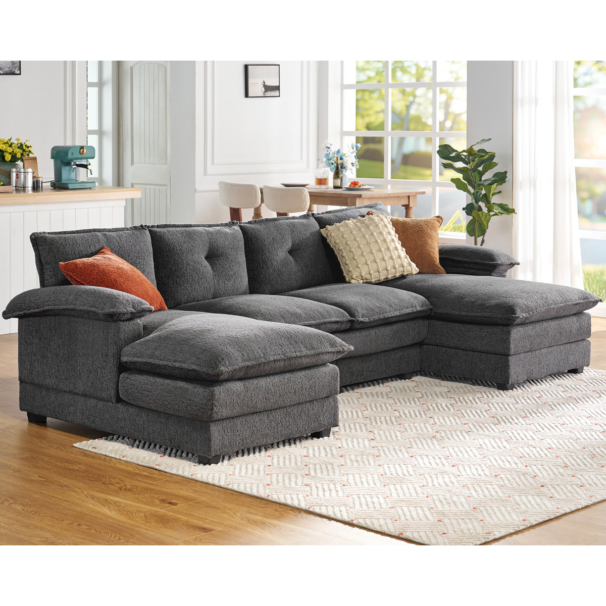 Latitude Run® 115 Inch Sectional Couch, Modular Sectional Sofa- Double ...