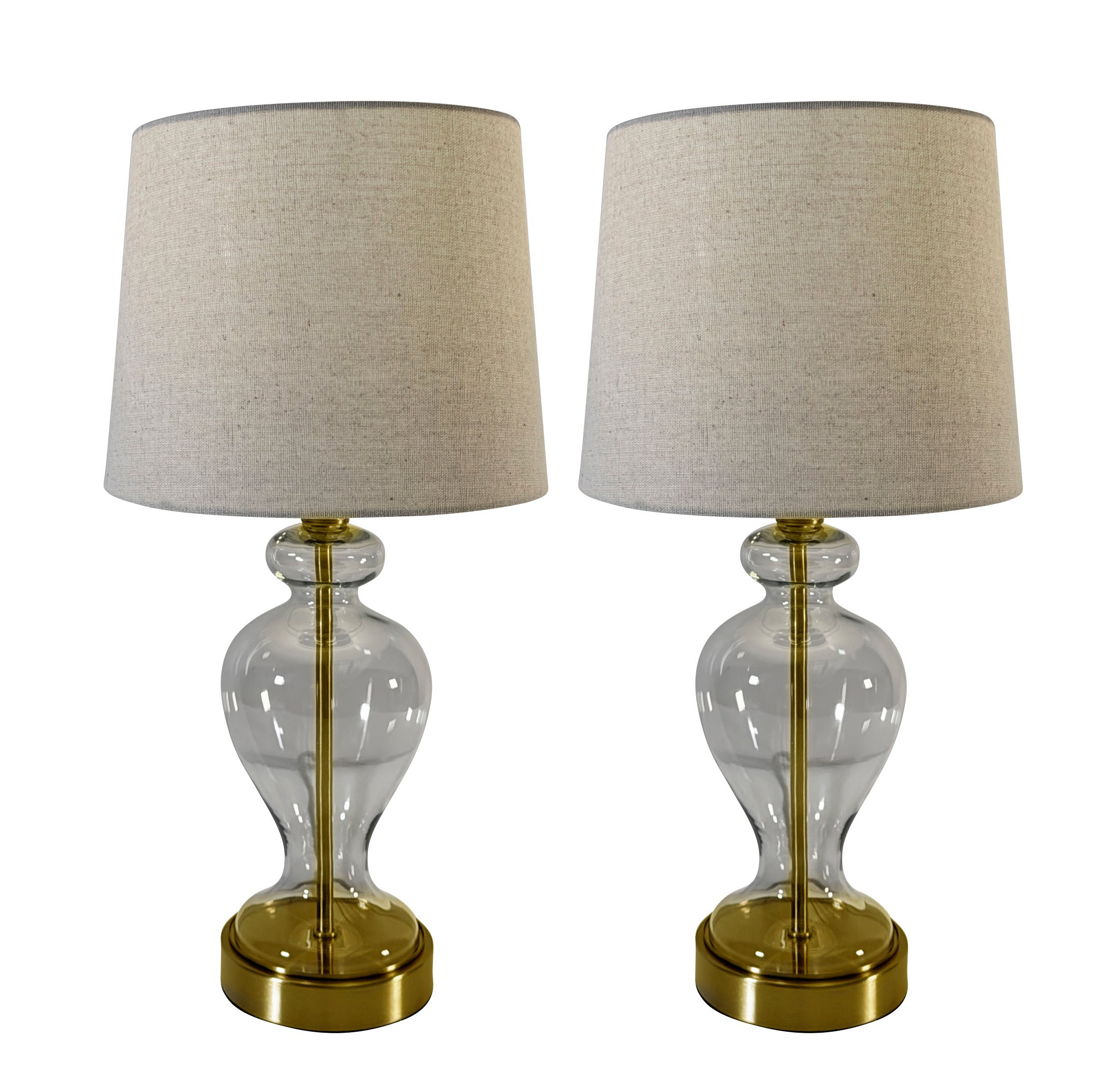 House of Hampton Brass Glass Urn Table Lamp- Oatmeal Shade 2 Pack ...