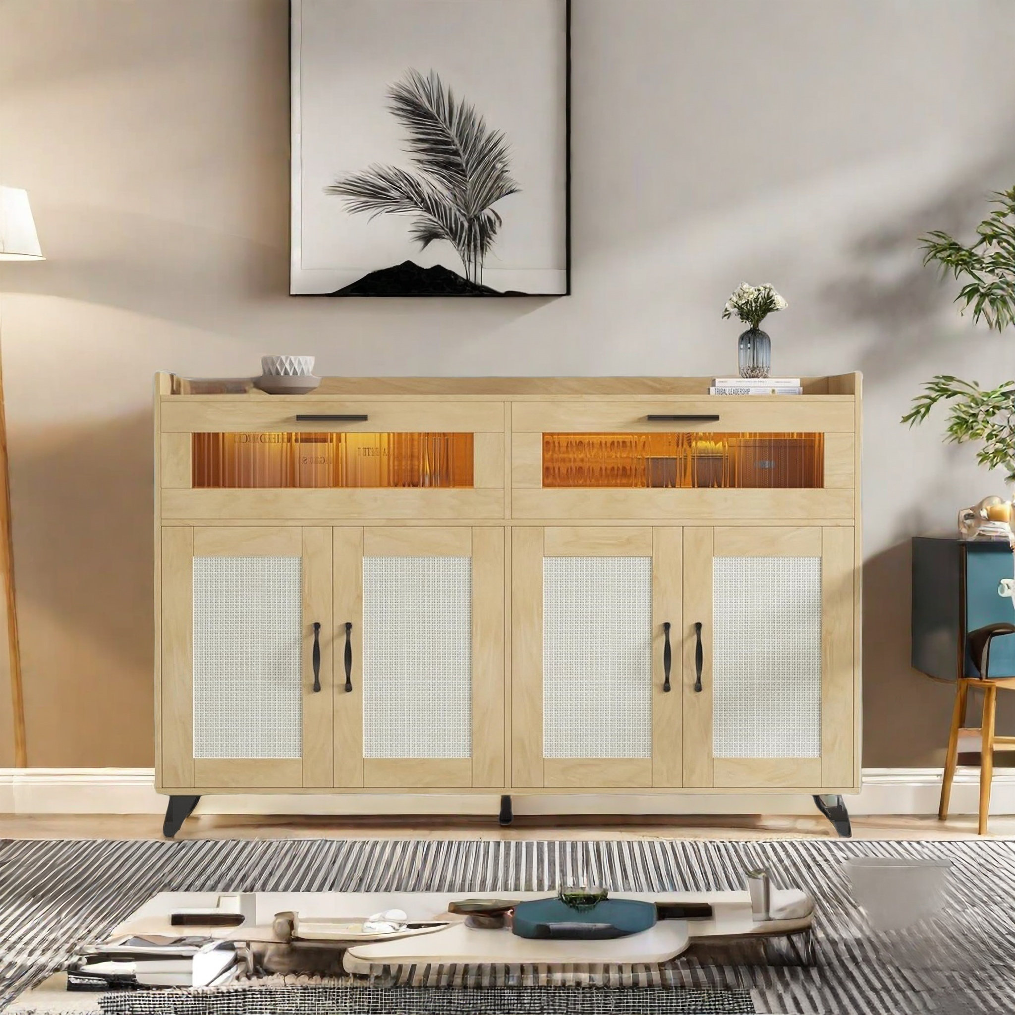 Wrought Studio Sideboard Buffet Cabinet With Power Outlet And Led Light ...