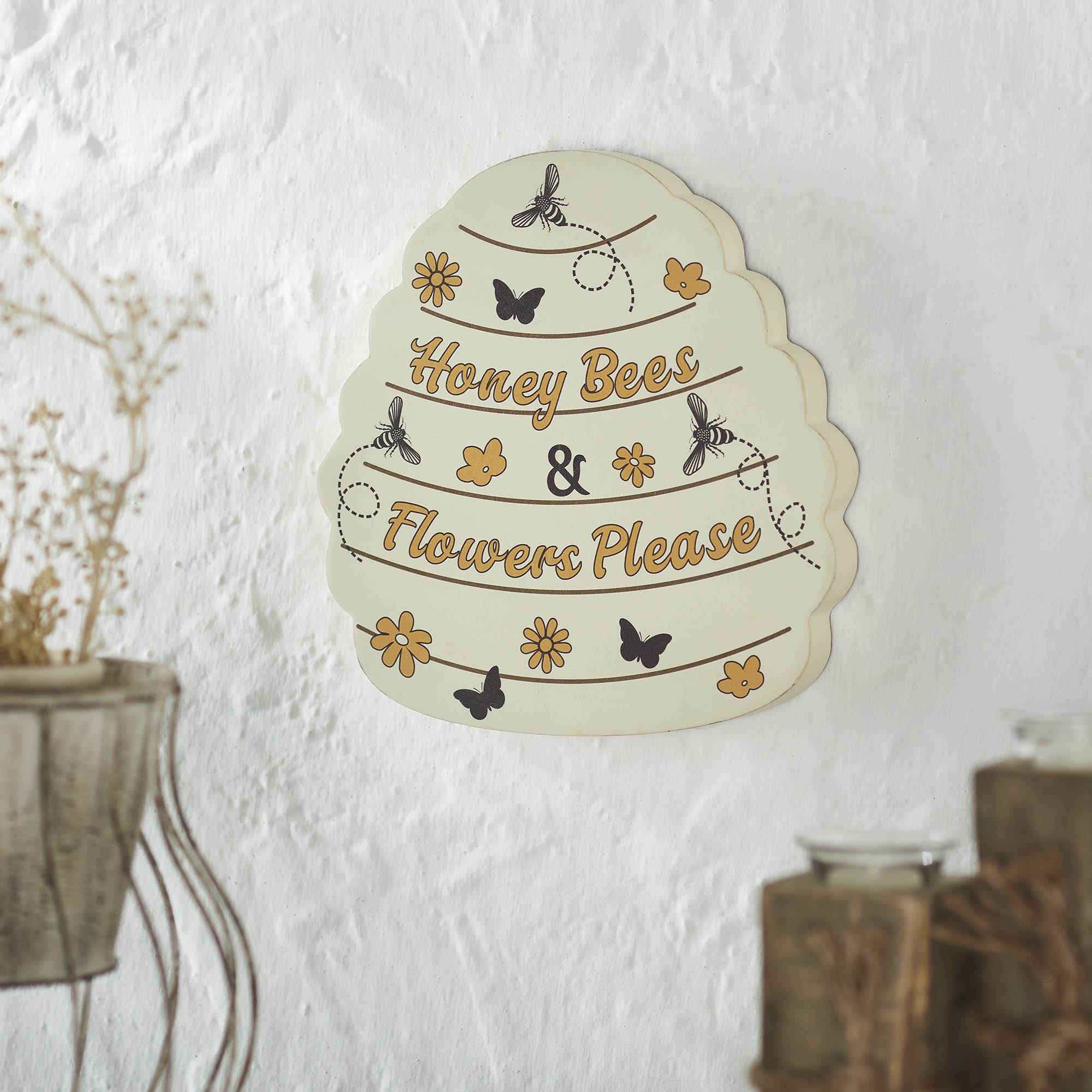 VHC Brands Buzzy Bees Honey Bees & Flower Please Bee Hive MDF Wall Sign ...