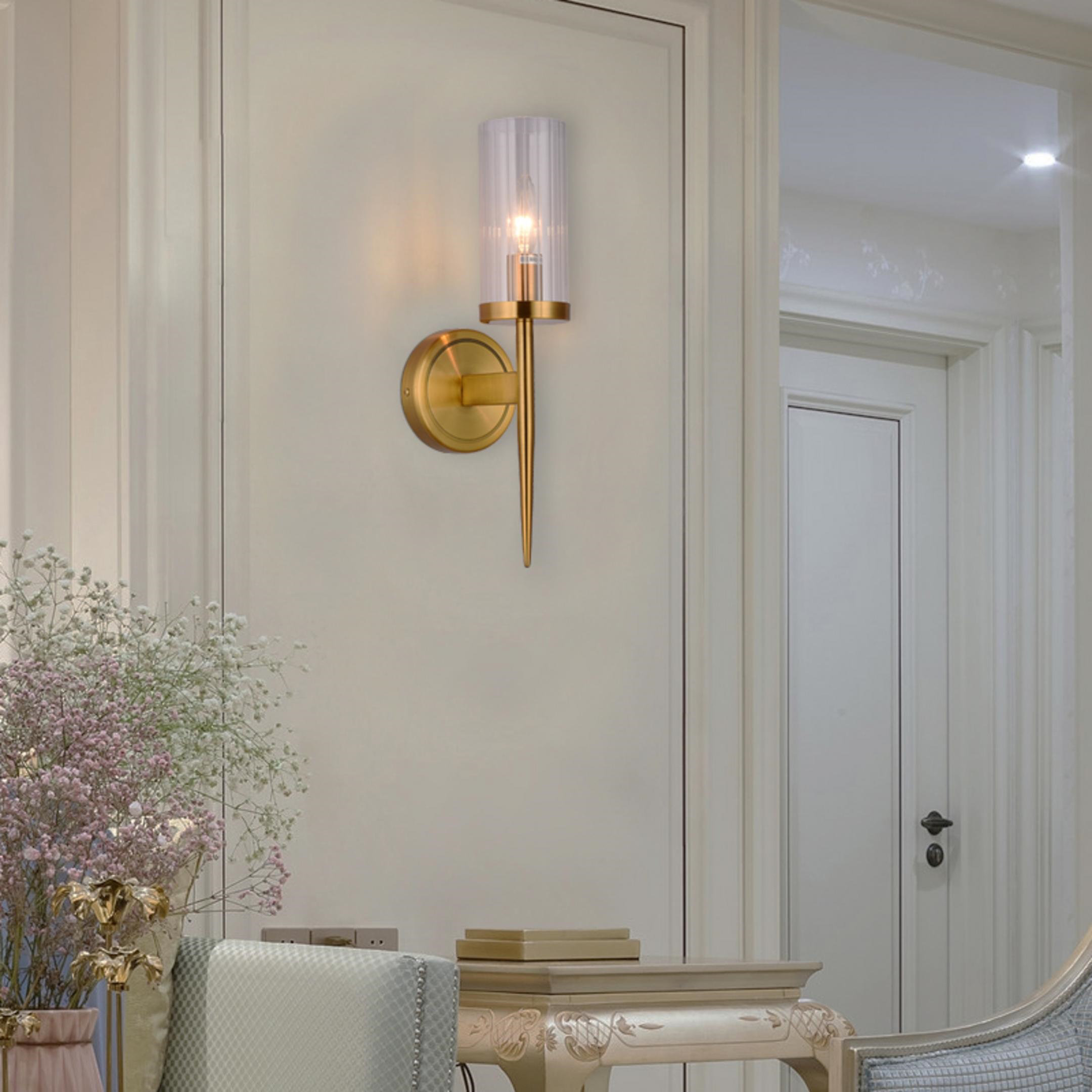 Mercer41 Bilbo Frame 1 Light Gold Arm Sconce With A Glass Shade ...