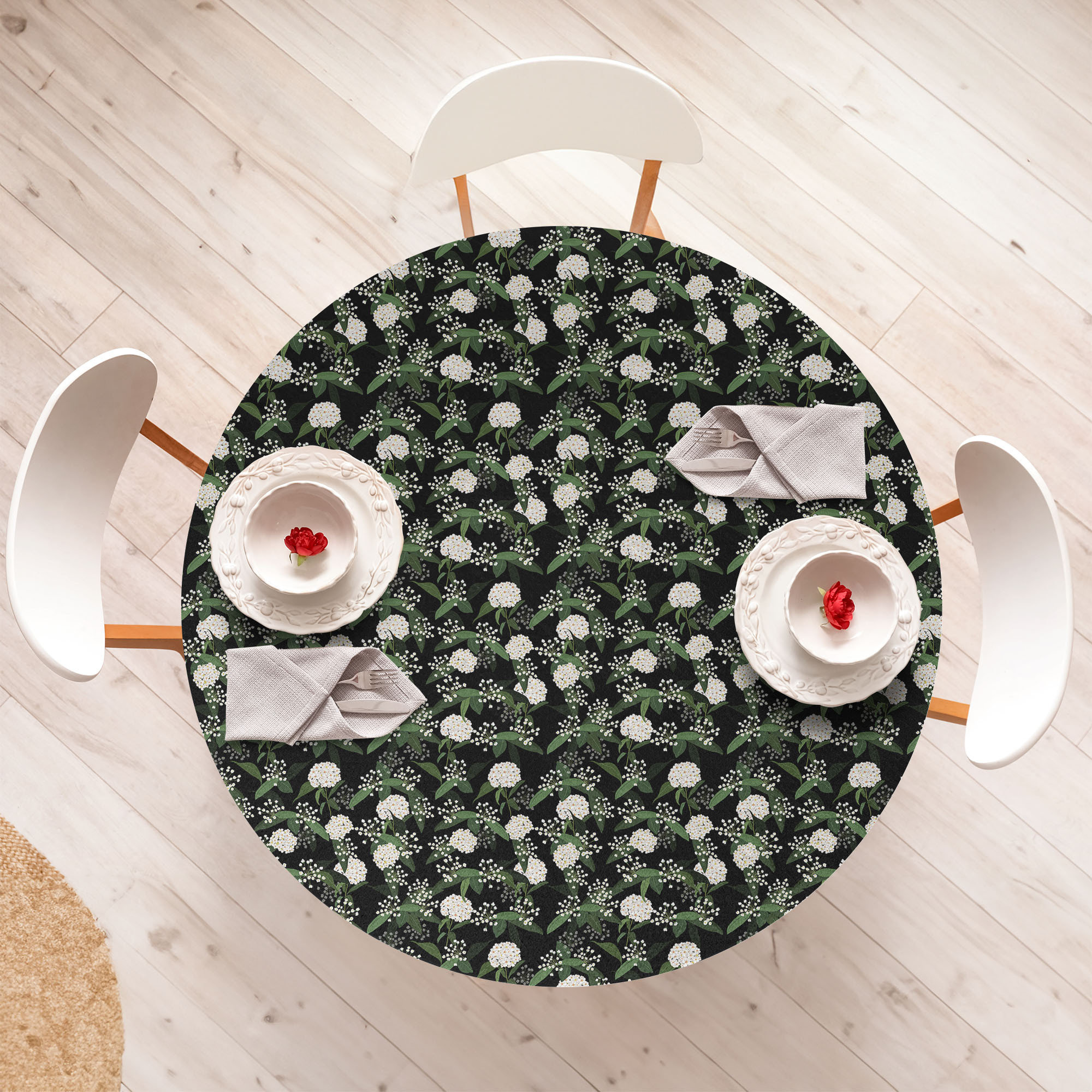 East Urban Home Botanical Fitted Round TablecBlack Army Green 83321 ...