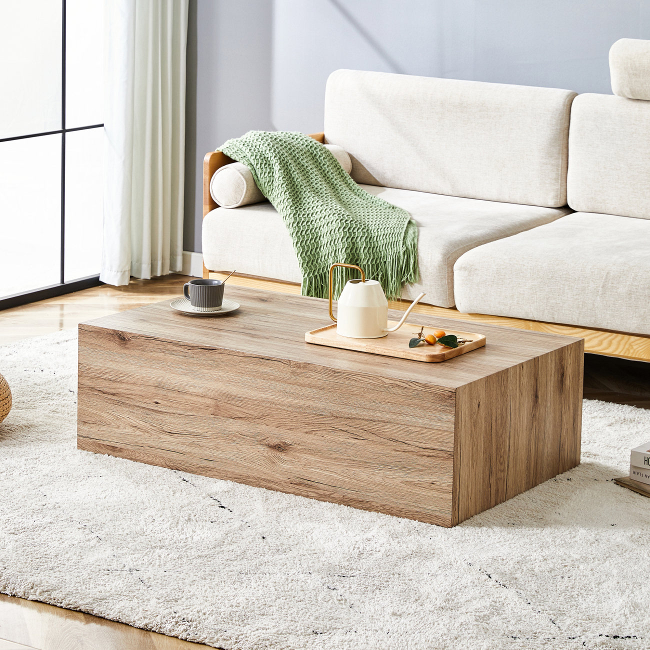 Millwood Pines Light Wood Texture MDF Coffee Table - Simple Modern ...