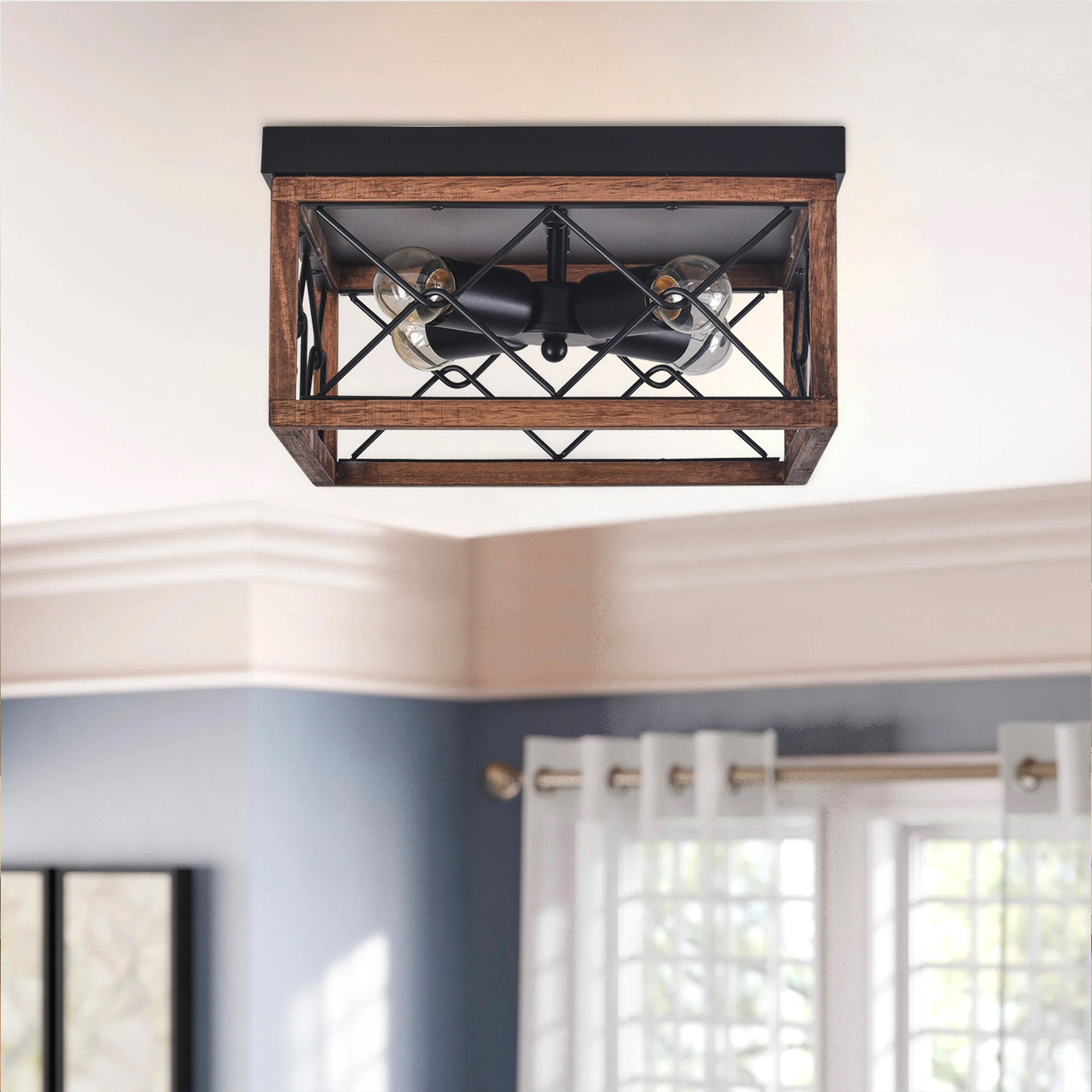 Steelside™ Joyce 4 - Light Bulbs 12.6'' Metal Wood Frame Caged Unique ...