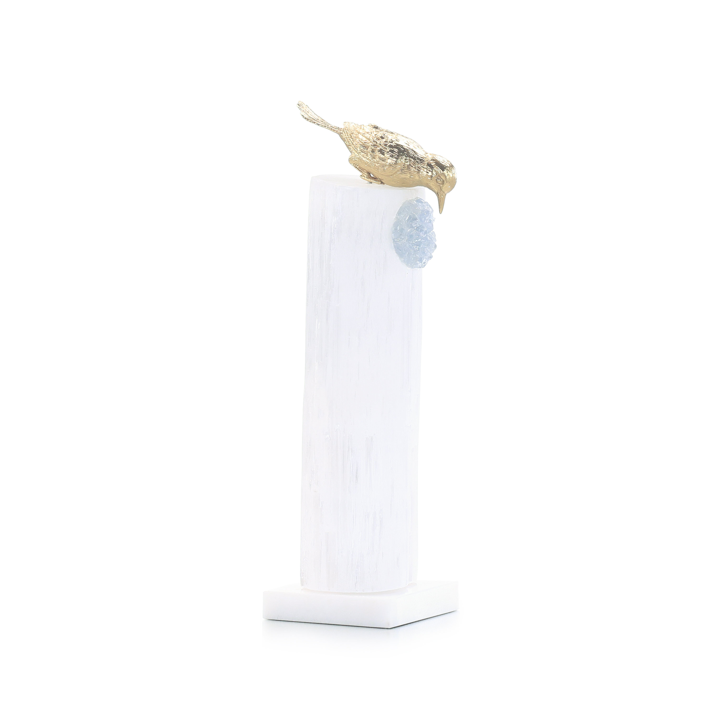 John-Richard Brass Bird Sculpture On Selenite Roost II | Wayfair
