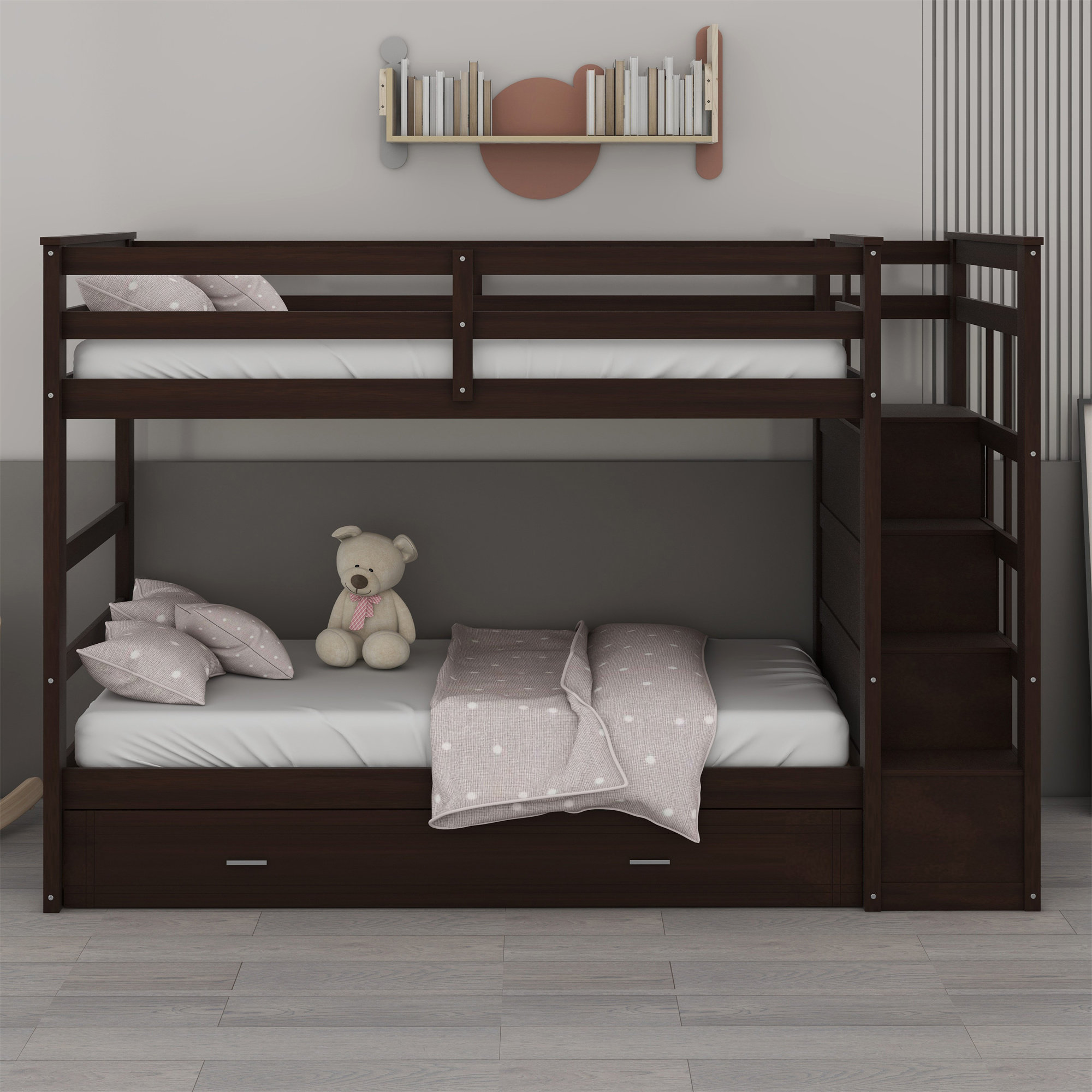 Harriet Bee Janaeh Kids Twin Over Twin Bunk Bed with Trundle with ...