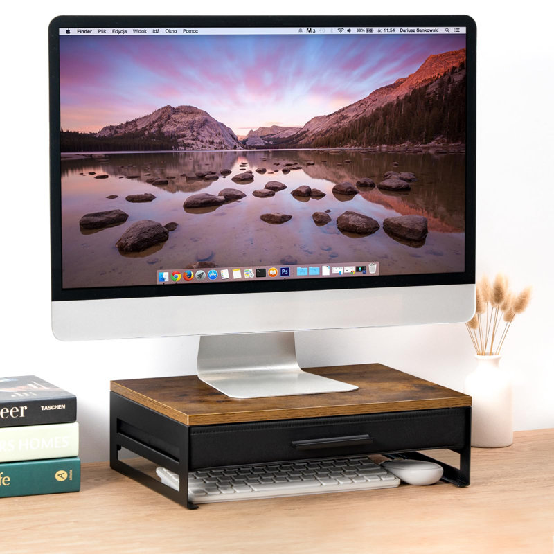 17 Stories Wooden Monitor Stand with Drawer, Desk Monitor Riser with ...