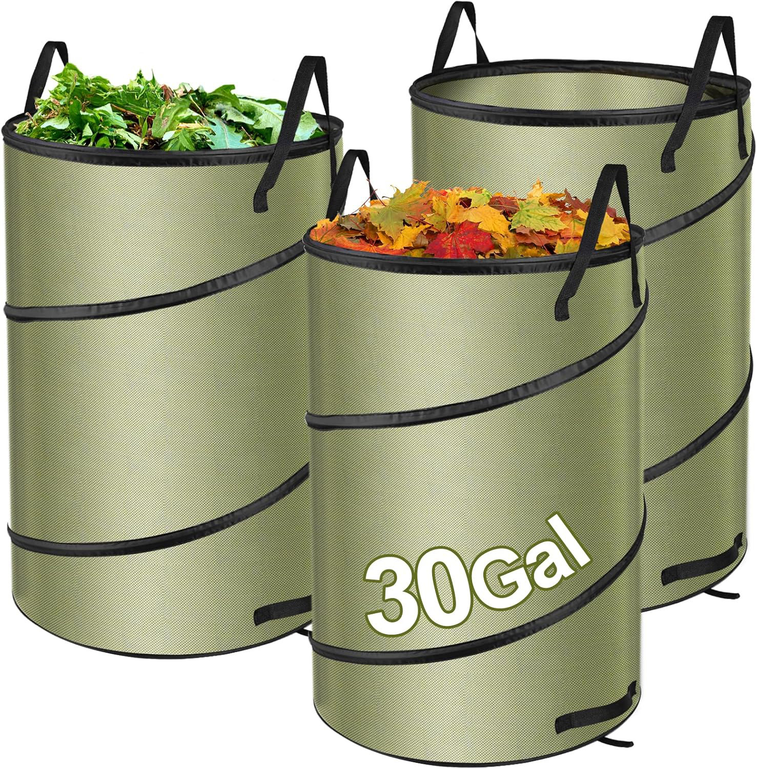 CHUANGWENYI 3 Pack 30 Gallon Pop-Up Garden Leaf Bag Lawn Bags ...
