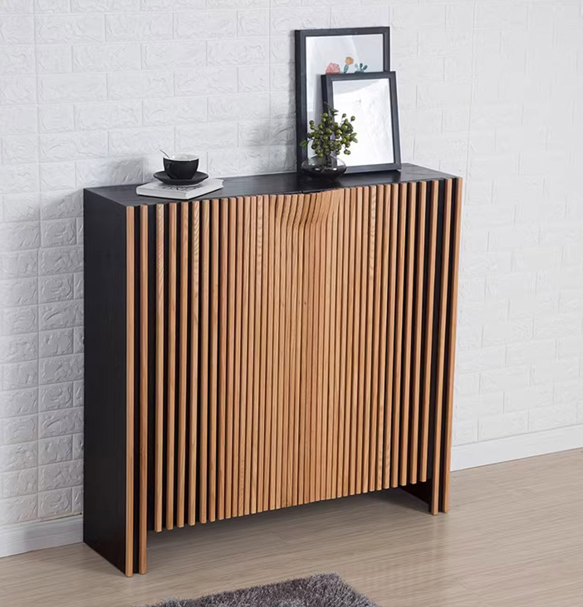 Rite Treasure 41.34" Brown+Black Rectangular Solid Wood Shoe Storage ...