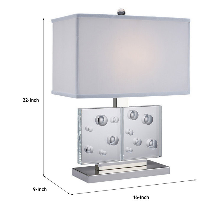 Orren Ellis 22 Inch Table Lamp, Crystal Stand, Rectangular Shade, Metal ...