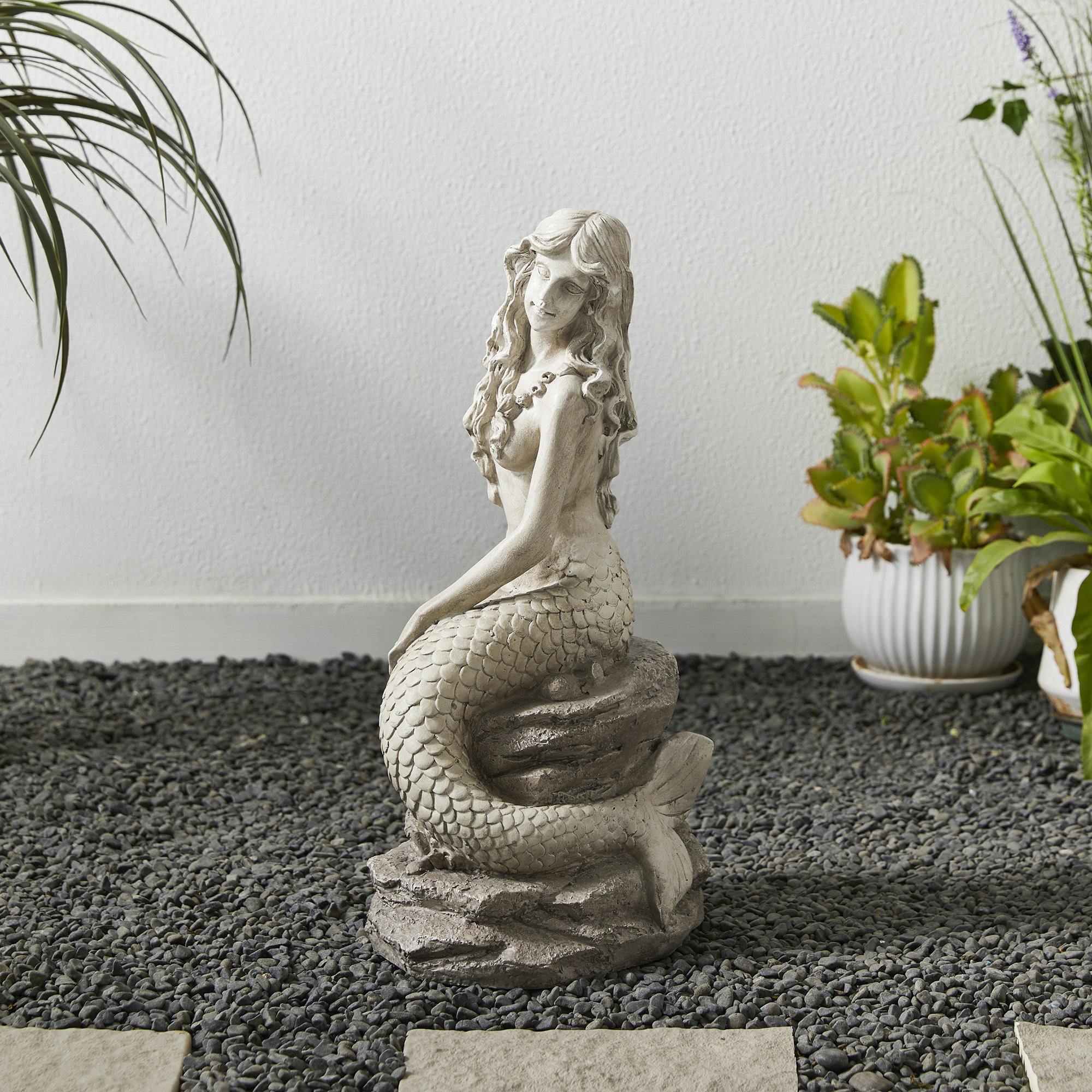 Arlmont & Co. Vilena 20"H MGO Concrete Finished Mermaid Garden Statue ...