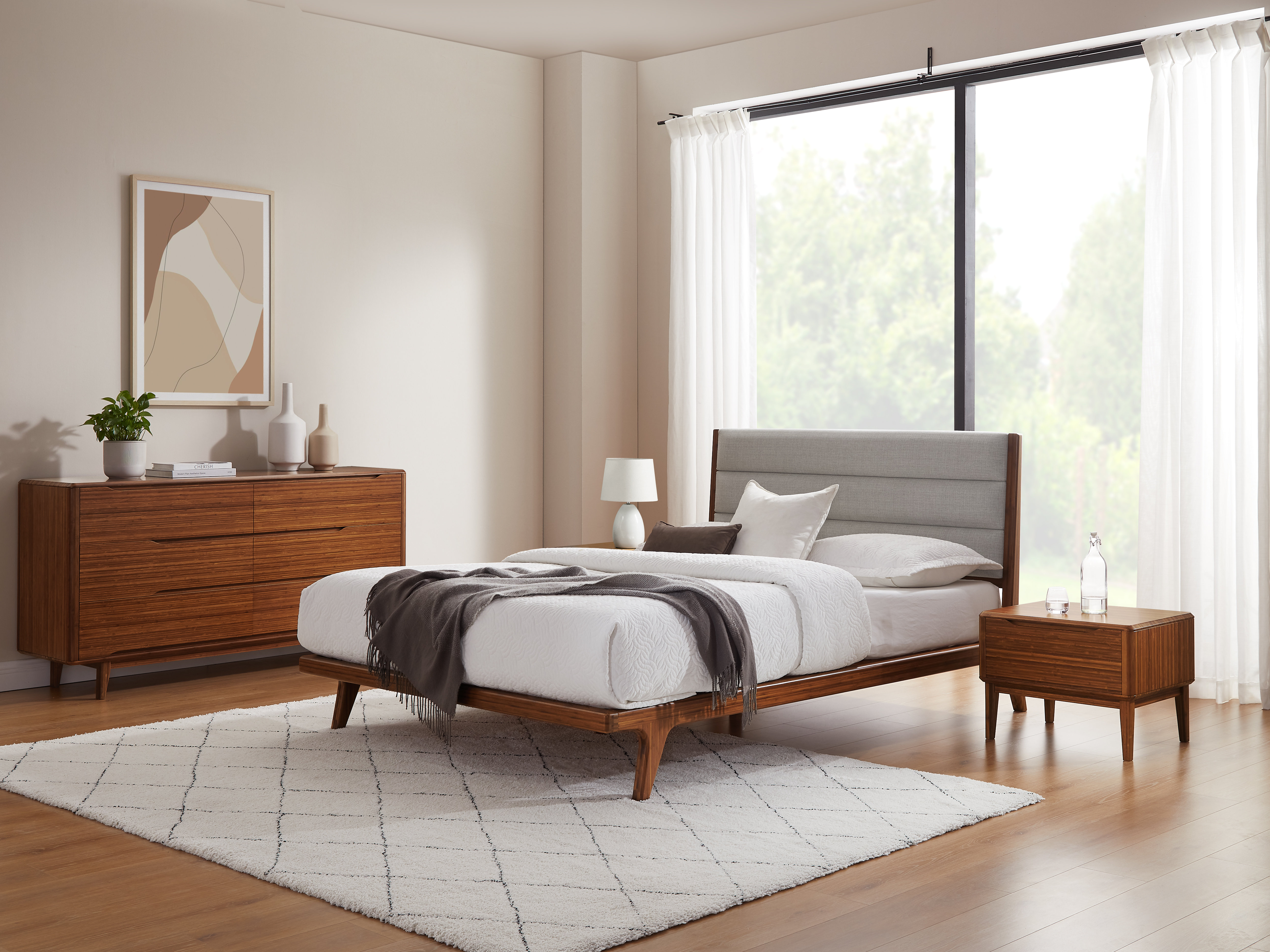 Eco Ridge by Bamax Horey Solid Wood Upholstered Platform 4 Piece ...