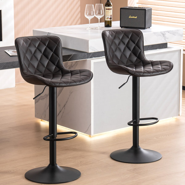 Ebern Designs Denan Swivel Adjustable Height Bar Stools, Leather Modern ...