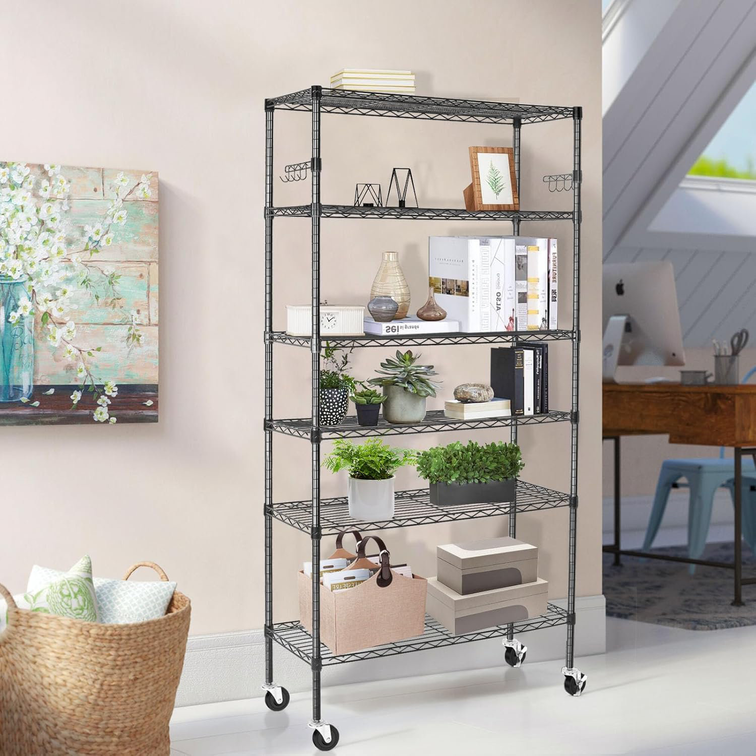 Rebrilliant 6-Tier Adjustable Metal Storage Shelves With Wheels, 2100 ...
