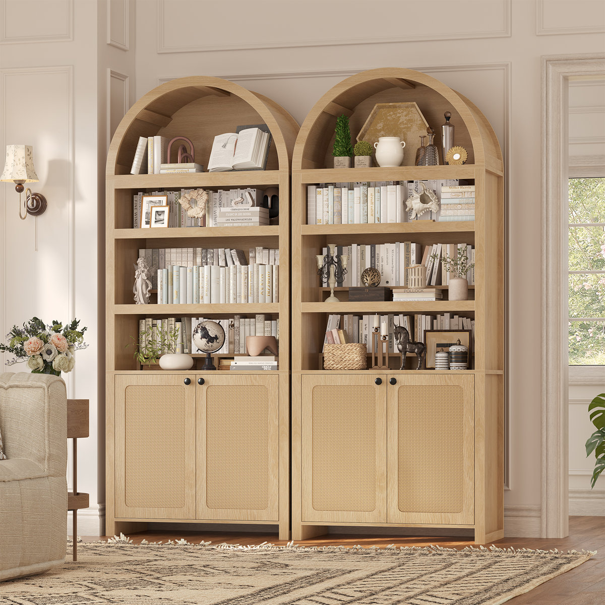 Bay Isle Home™ 81" Tall Arched Cabinets, Bookcase With Storage, Natural ...