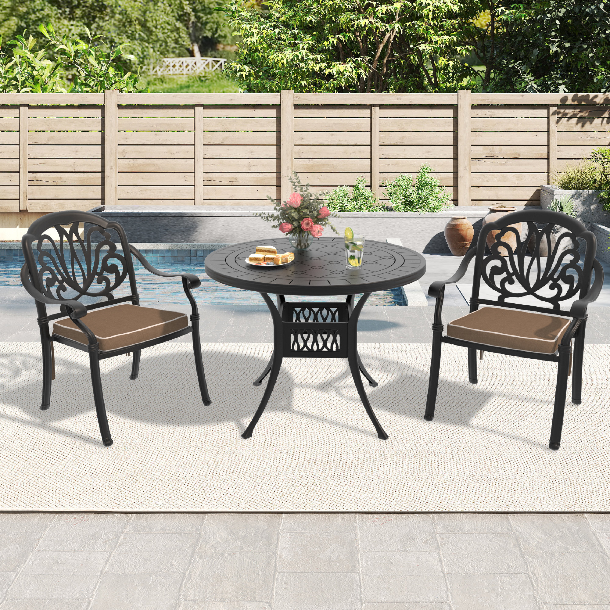 Canora Grey Shanieca 3-Piece 39.37-inch Round Table Cast Aluminum ...