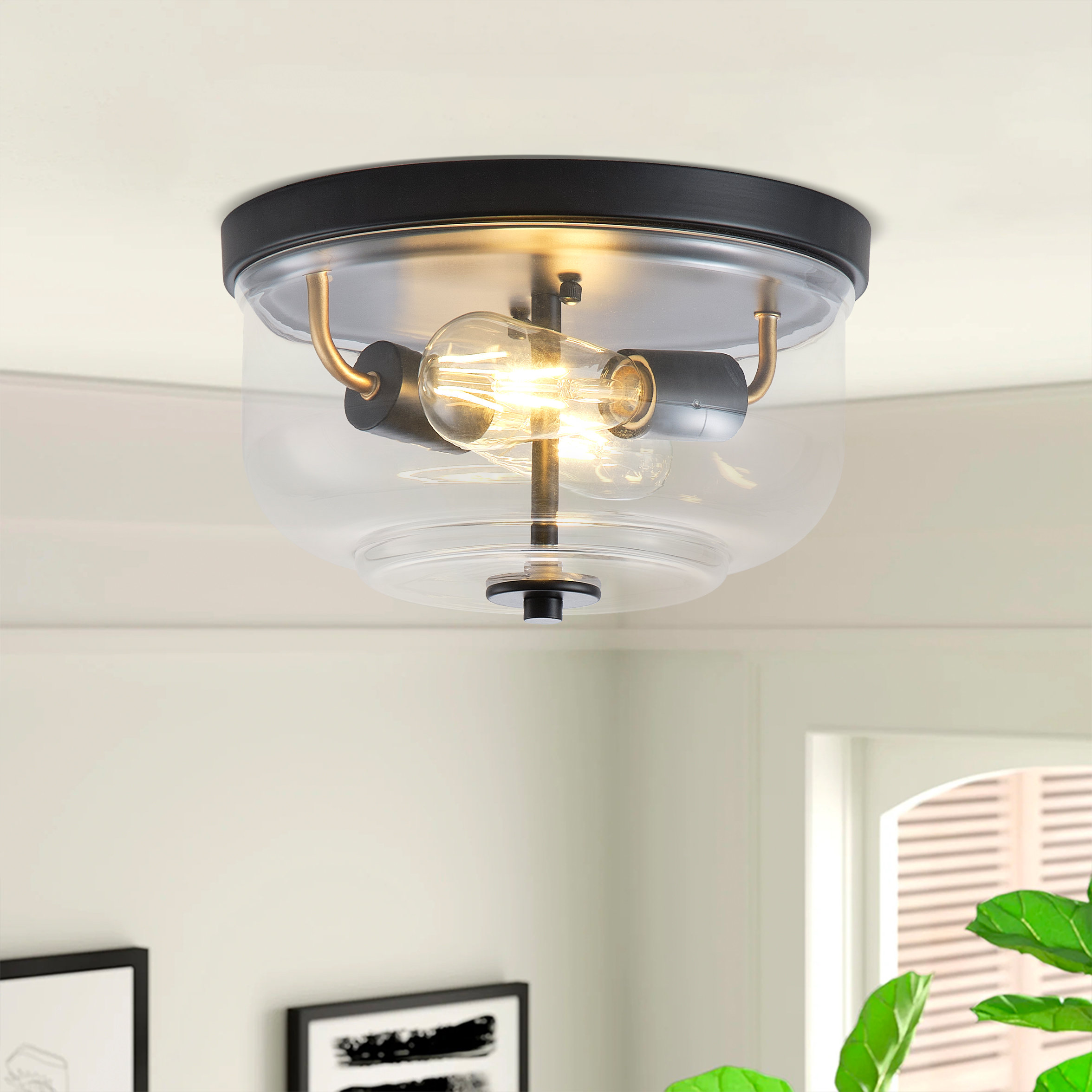 Breakwater Bay Henrieville 2-Light Dimmable Classic Black Finish Flush ...