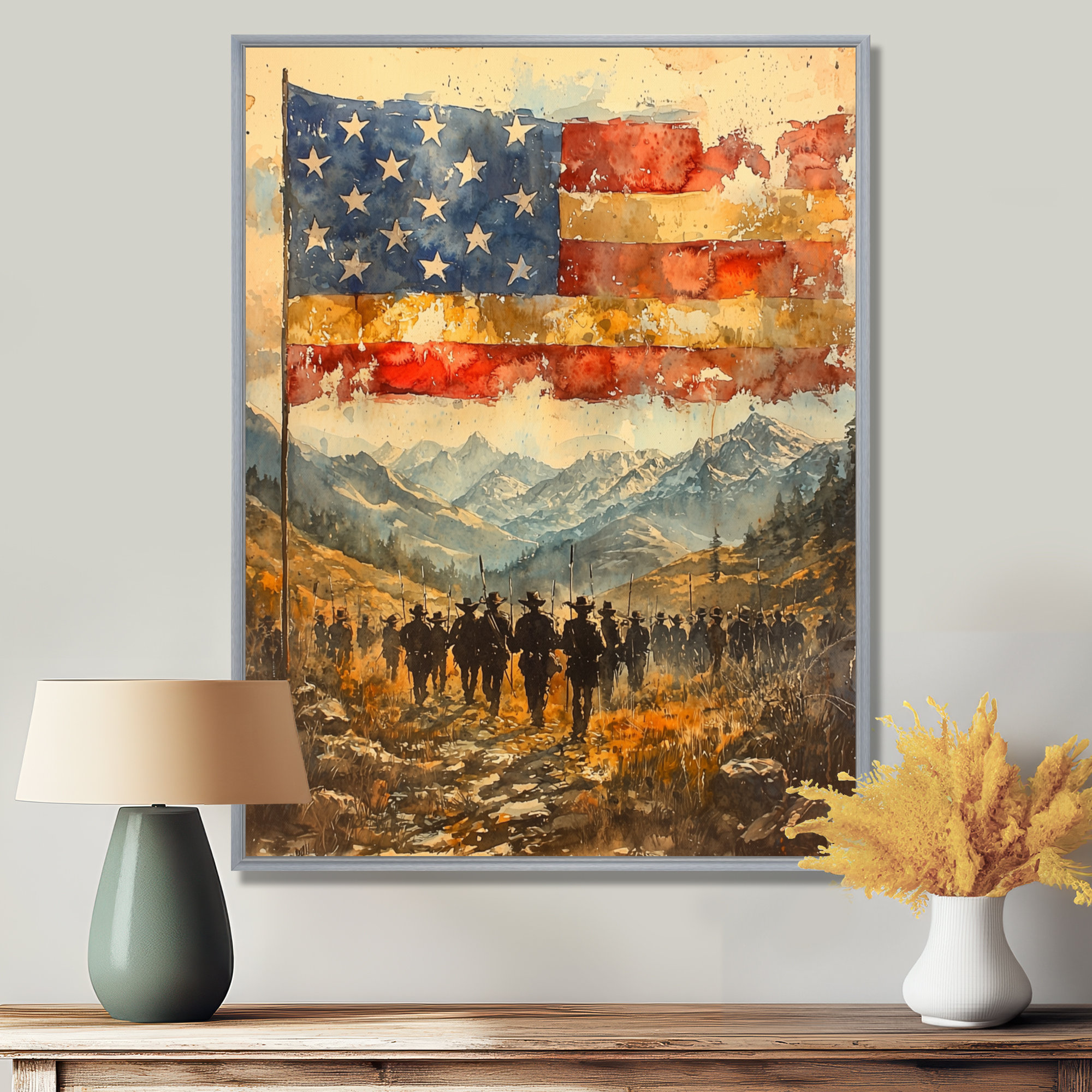 Winston Porter California Gold Rush Cowboys And Usa Flag III - Usa Wall ...