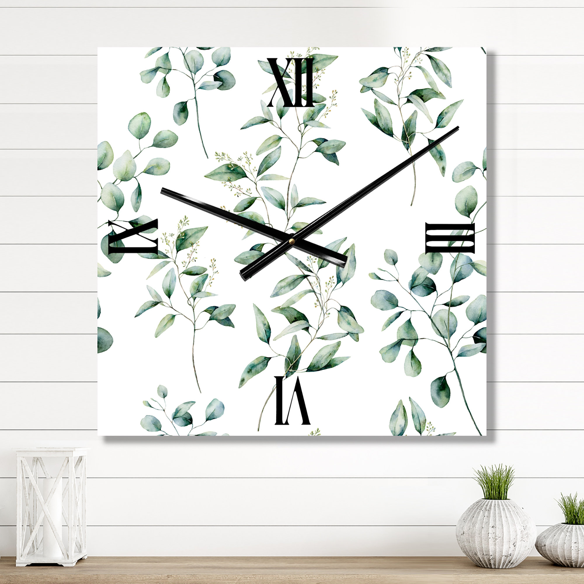 East Urban Home Green Eucalyptus Branches IV - Traditional Wall Clock ...