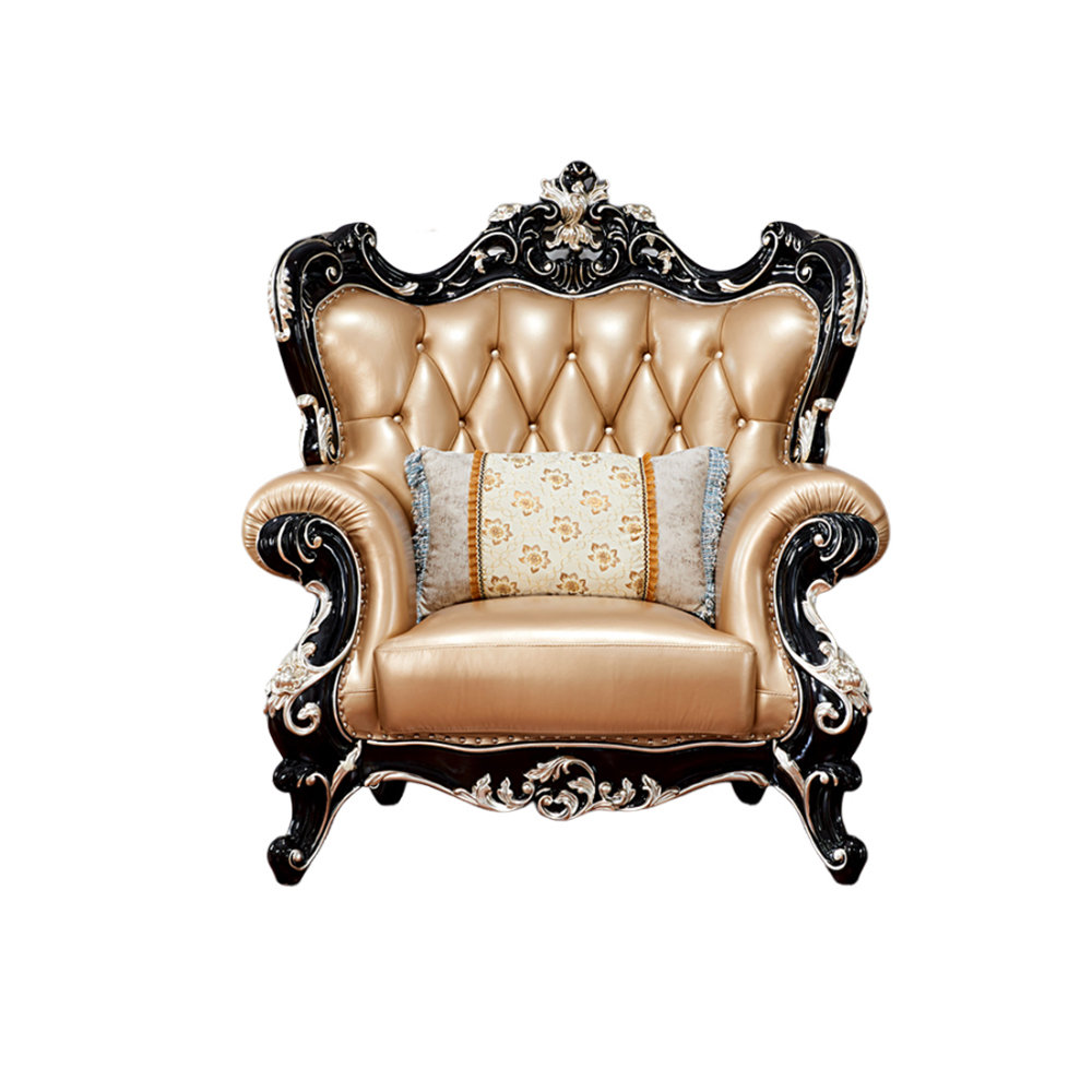 Romero Carved Solid Wood Sofa Chair 47.24'' Wide Tufted Genuine Leather ...