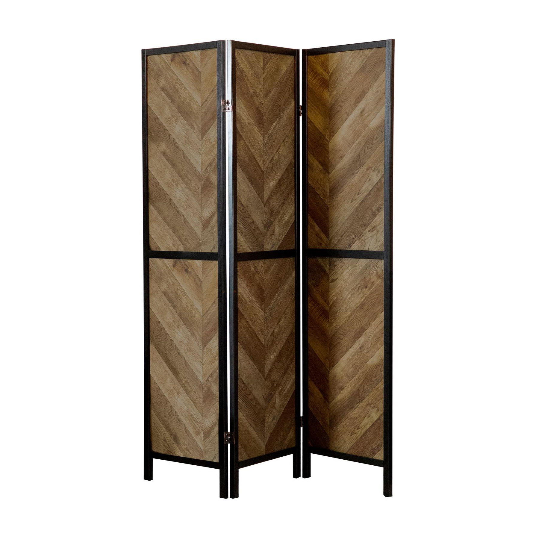 Union Rustic Herringbone Pattern 3-Panel Screen Rustic Tobacco And ...