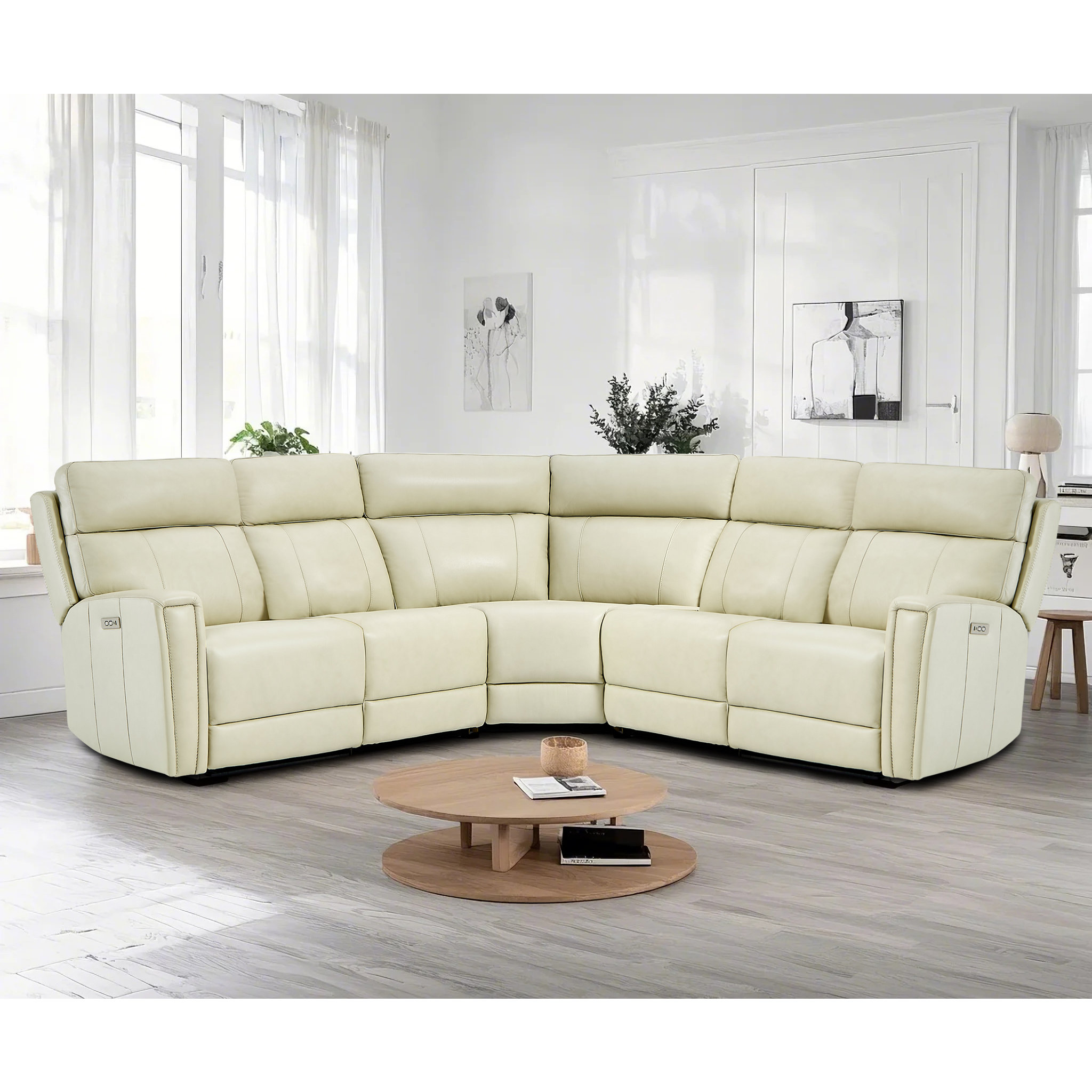 Latitude Run® Dual-Motor Recliner Sectional Sofa, Genuine Leather Power Reclining Sectional ...